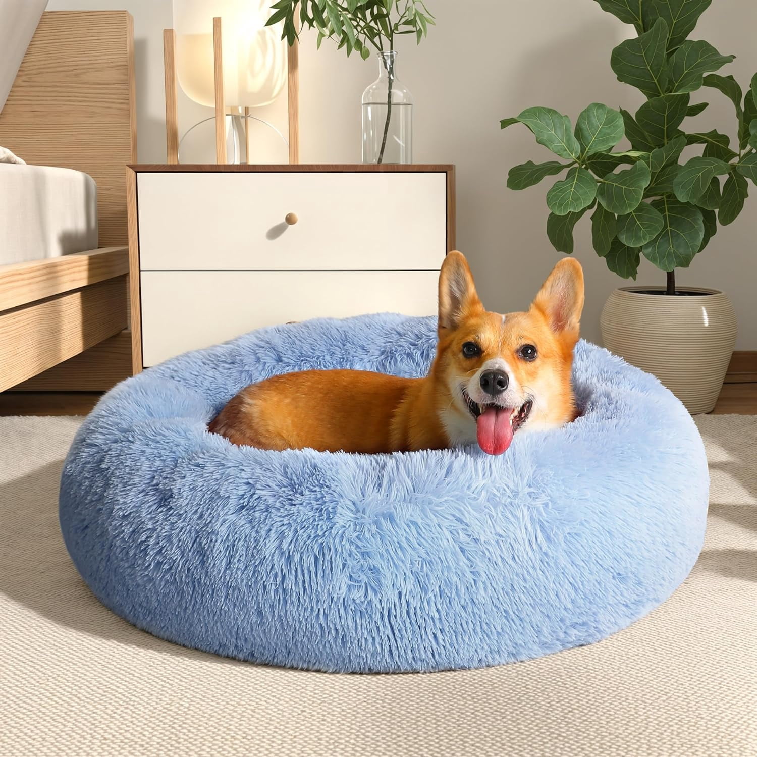 Shukong WESTERN HOME WH Calming Dog Bed & Bed, Anti-Anxiety Donut Dog ...