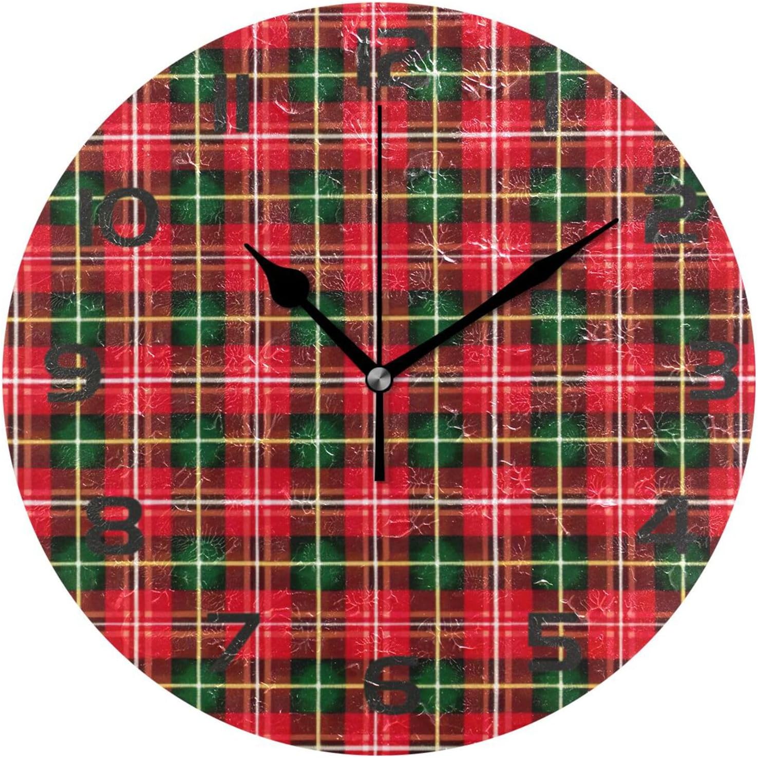 Shukong Wall Clock Red Green Plaid 10 Inch Silent Non Ticking Quality ...