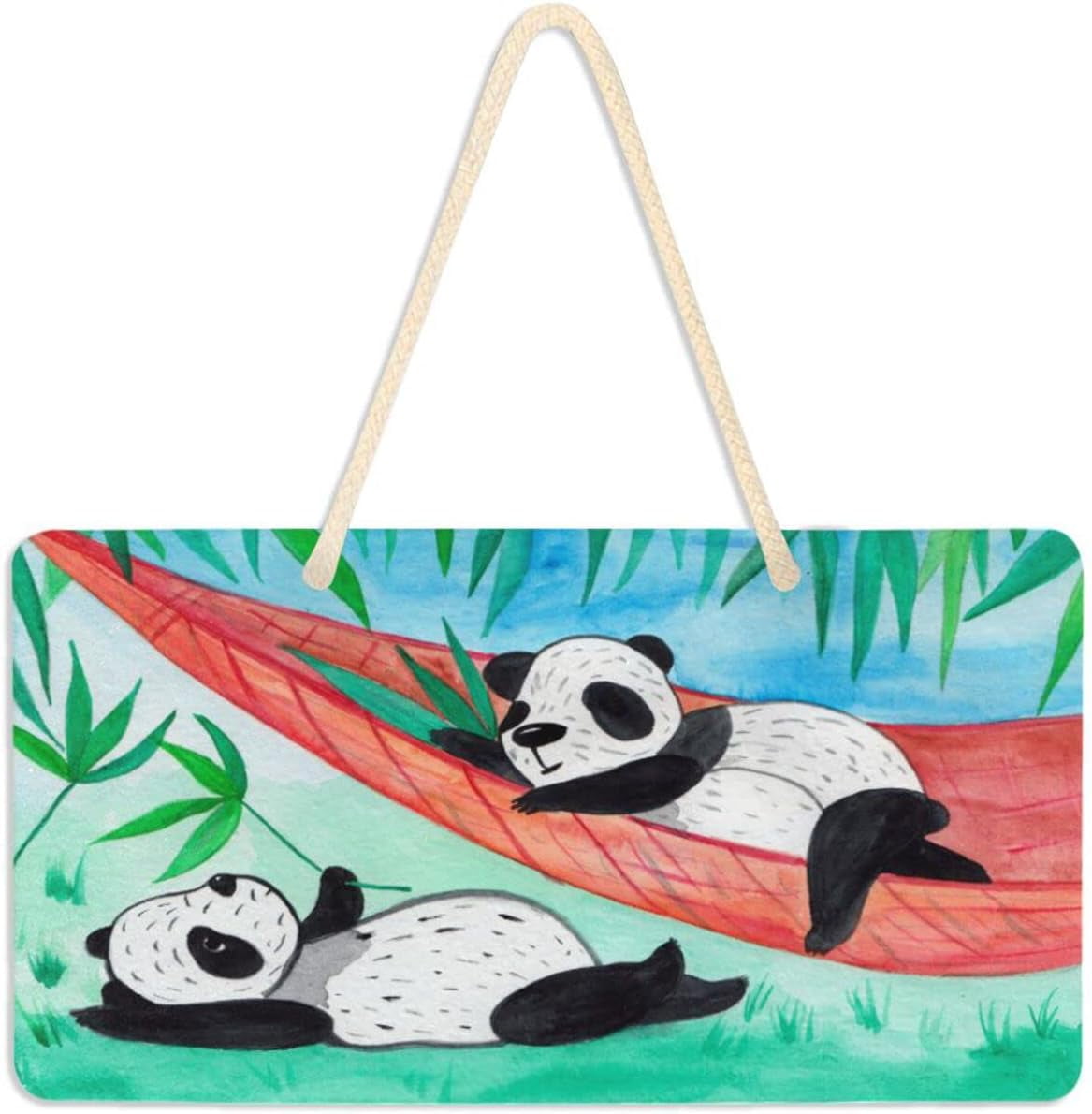 Shukong Watercolor Cute Panda Door Sign for Front Door, Plaque House ...