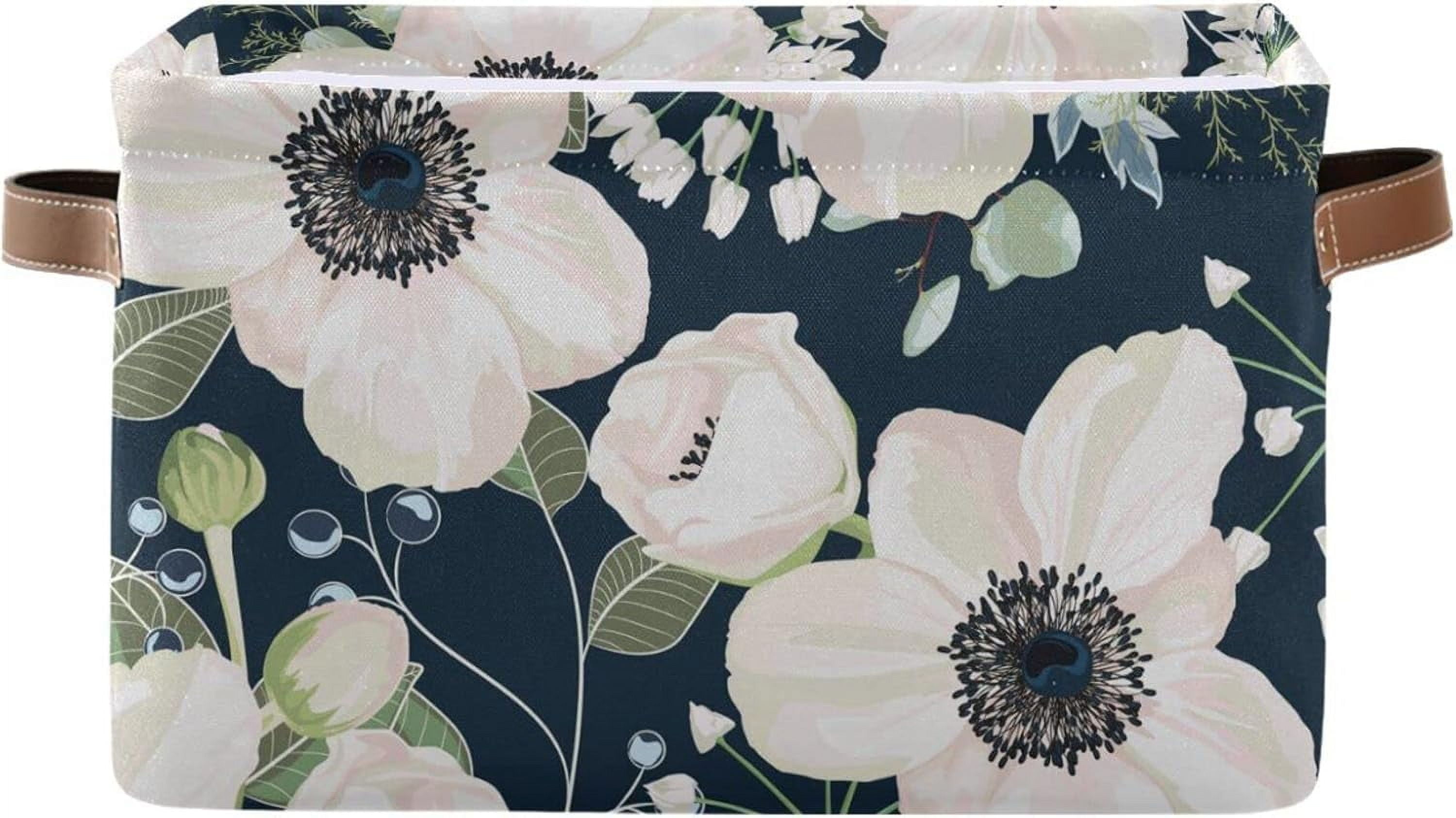 Shukong Watercolor Floral White Flower Storage Bins, Decor Collapsible ...