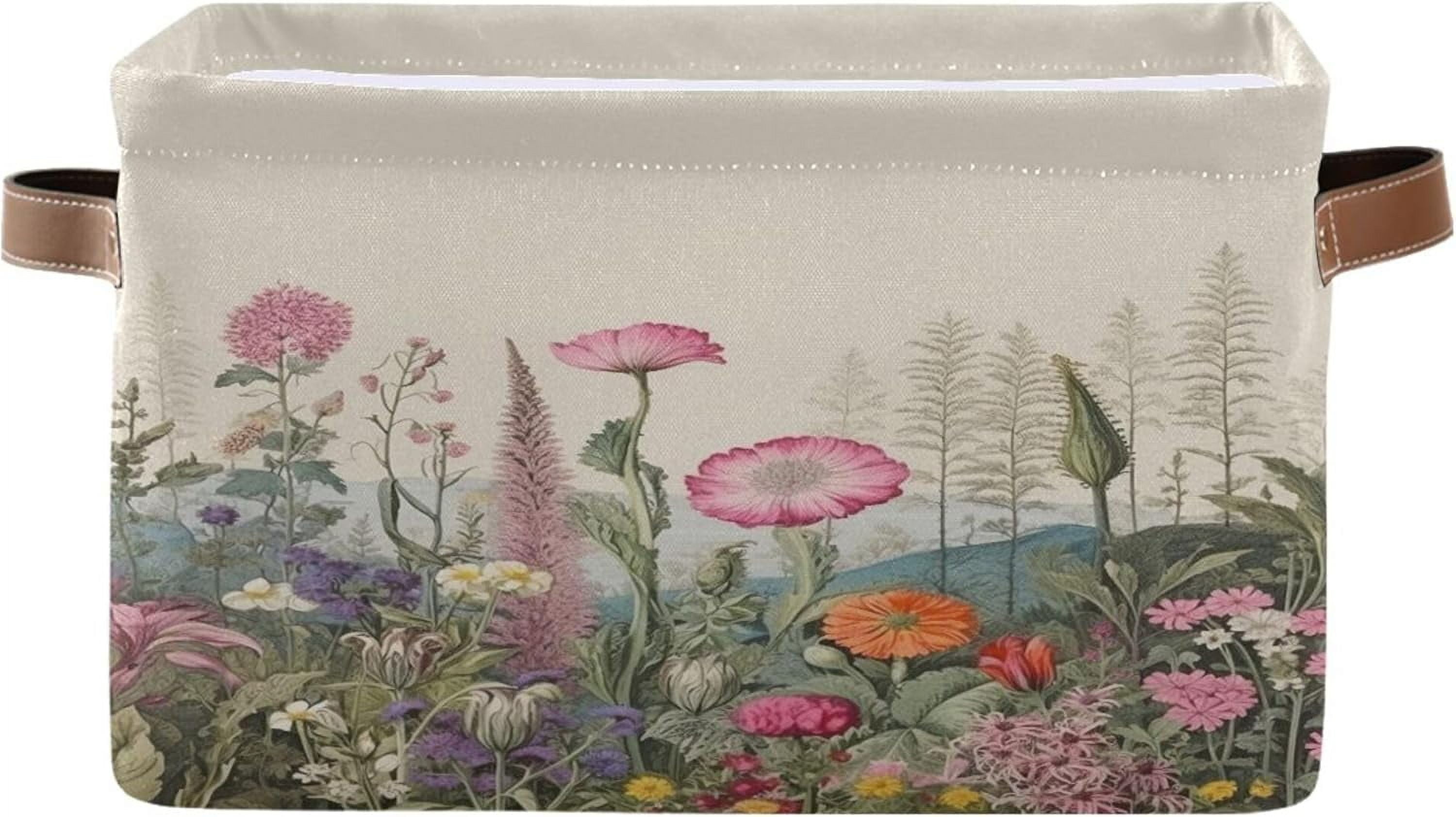 Shukong Watercolor Herbs Flowers Storage Baskets Large Foldable Cube ...