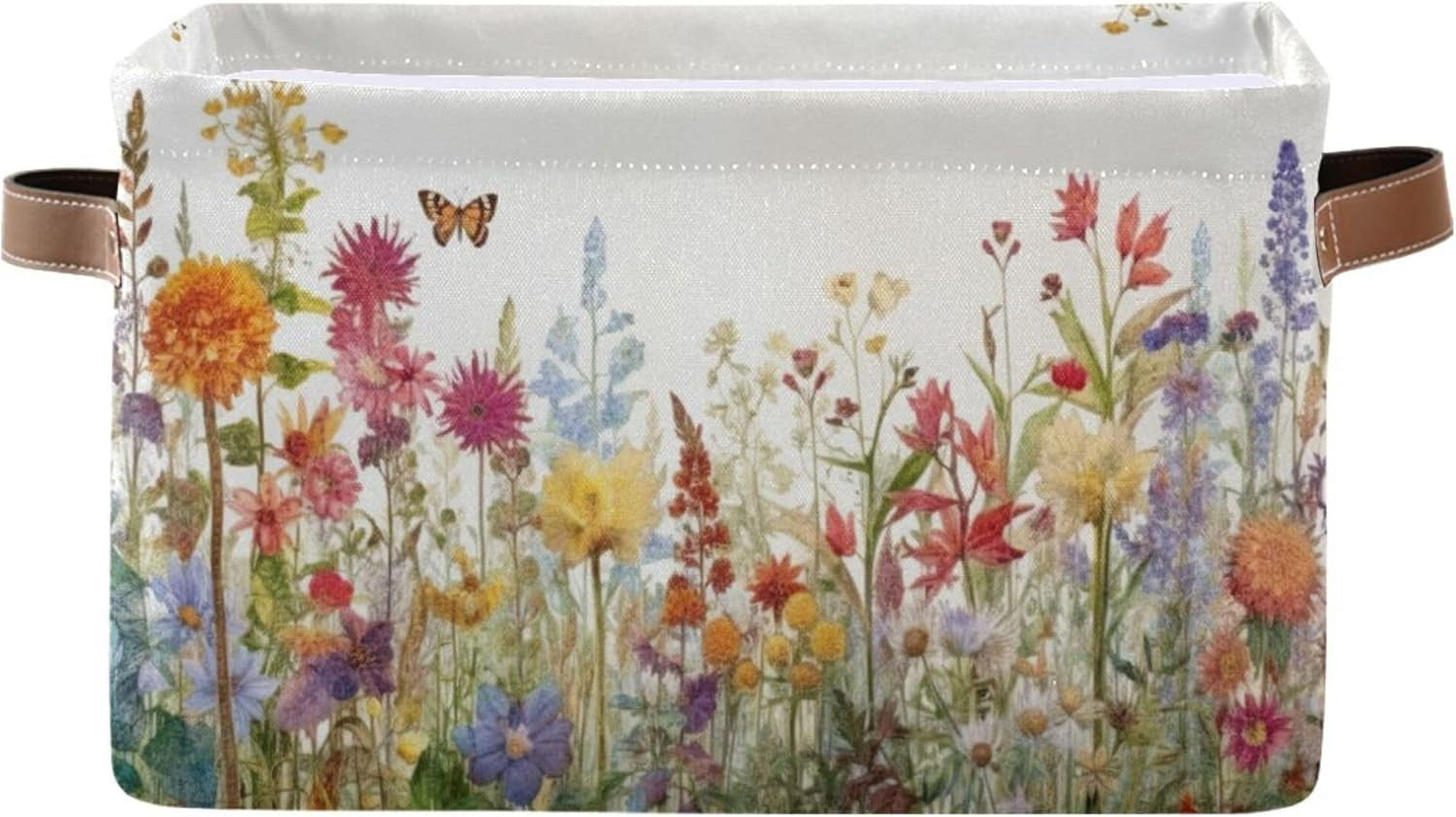 Shukong Watercolor Herbs Flowers Storage Baskets Large Foldable Cube ...