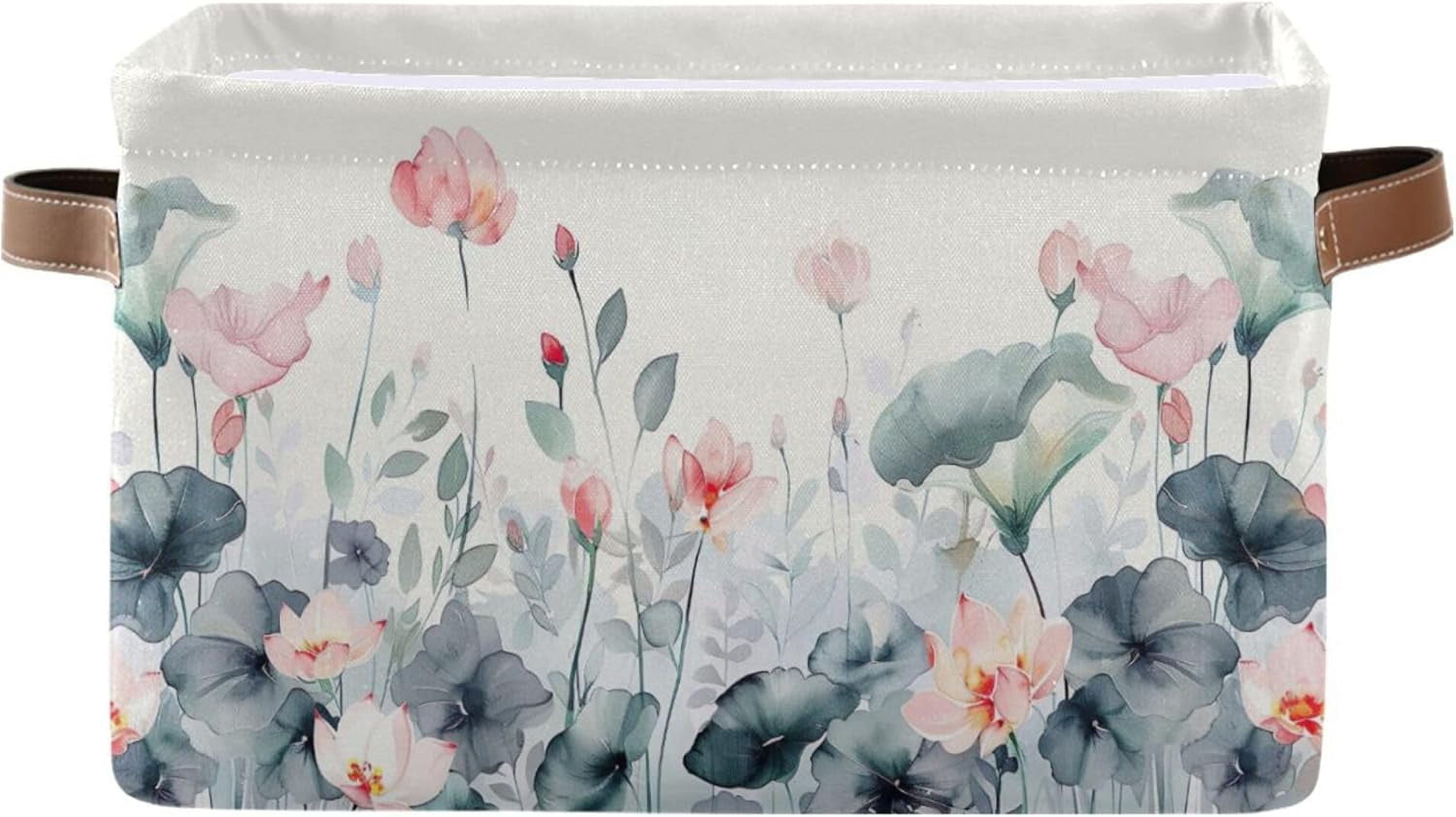 Shukong Watercolor Herbs Flowers Storage Baskets Large Foldable Cube ...