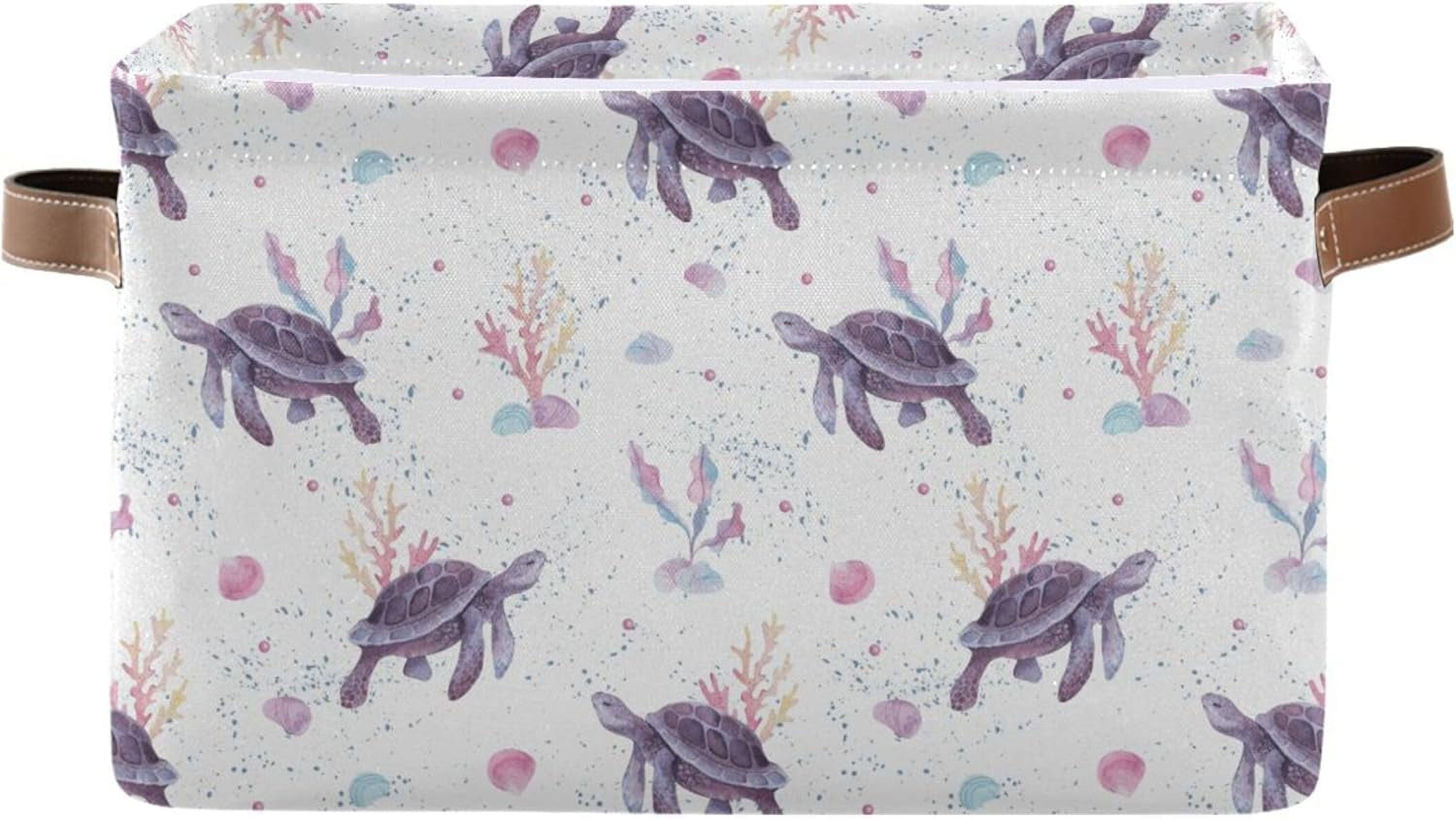 Shukong Watercolor Turtle Storage Basket with Handles for Organizing ...