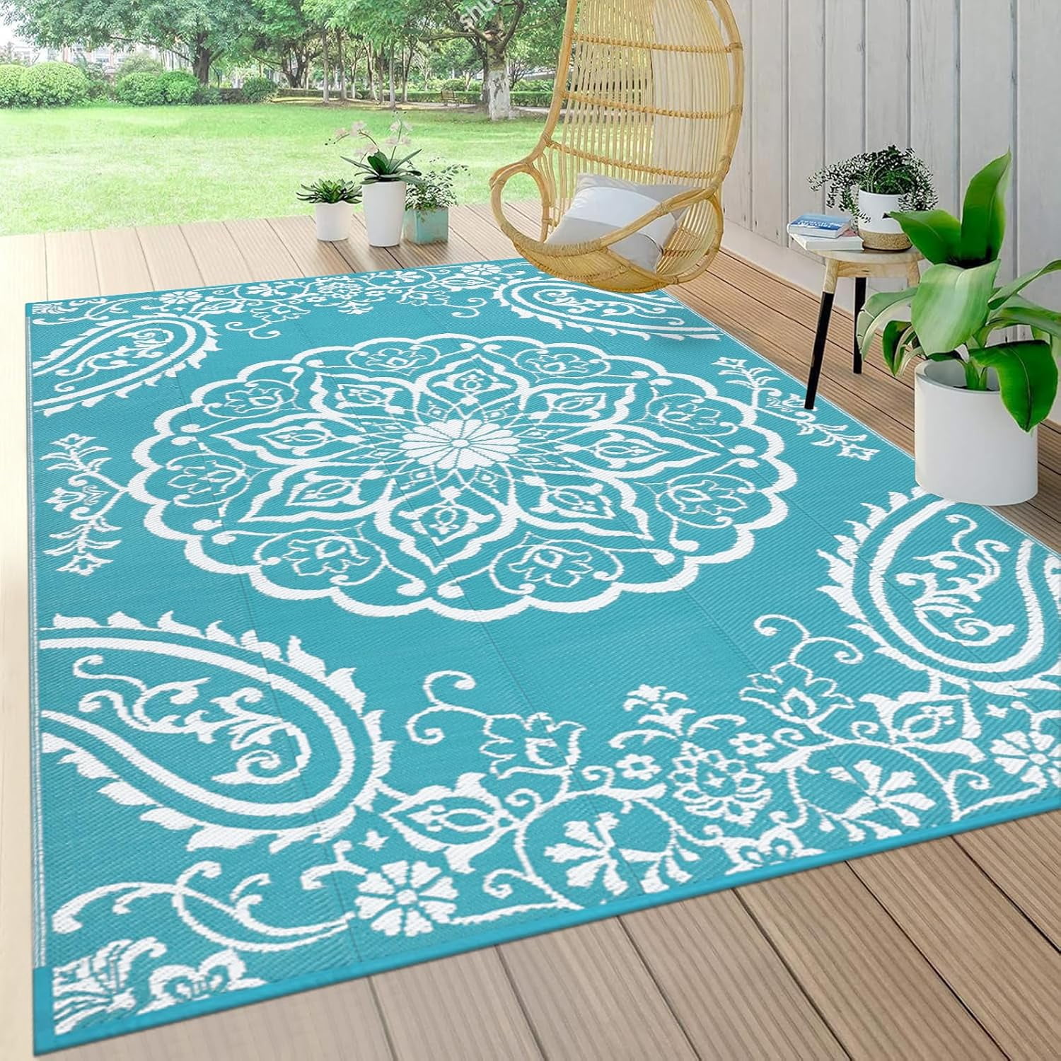 Shukong Waterproof Outdoor Rug 5x8, Reversible Plastic Straw Patio ...