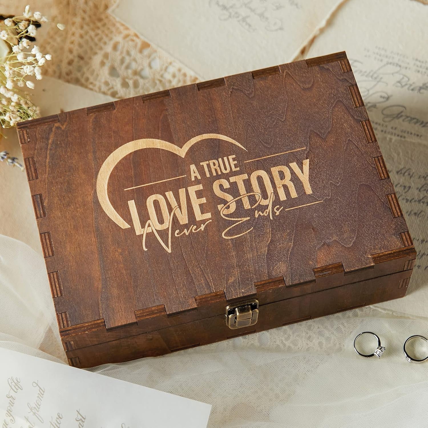 Shukong Wedding Keepsake Box with Lid Mr Mrs Wedding Memory Wood ...