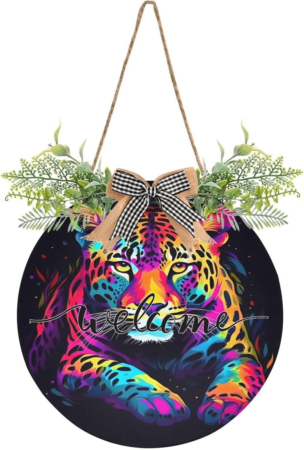 Shukong Welcome Sign Hanging Plaque Sign Colourful Leopard Porch Wall ...