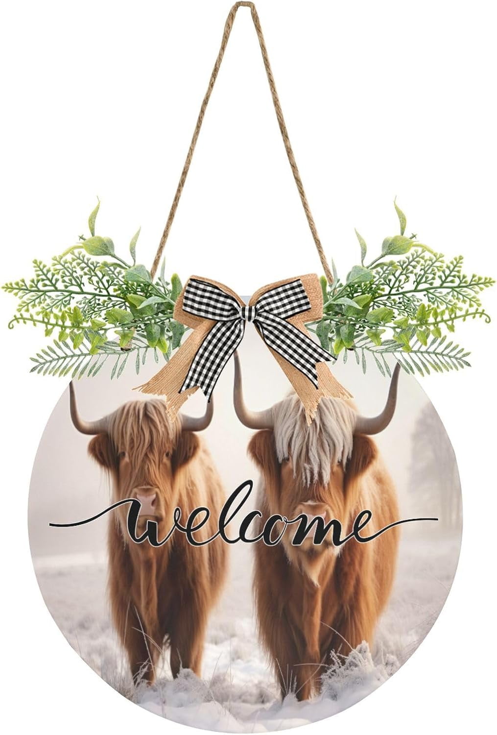 Shukong Welcome Sign Hanging Plaque Sign Highland Cow Porch Wall Front ...