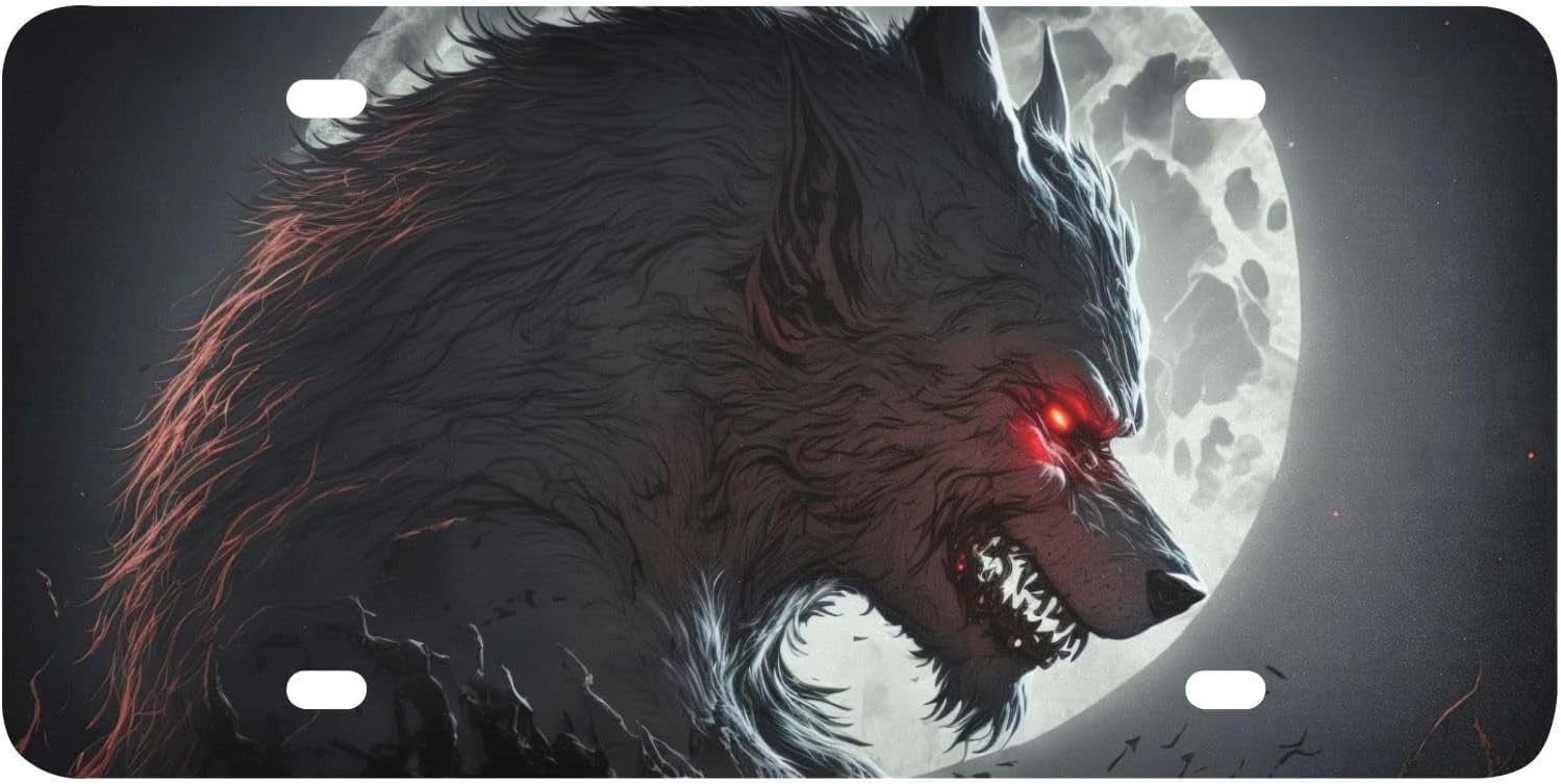 Shukong Werewolf Night Full Moon Front License Plate Aluminum 4 Holes ...