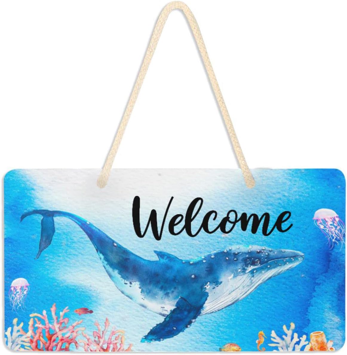 Shukong Whale Sea Watercolor Door Sign for Front Door, Plaque House ...