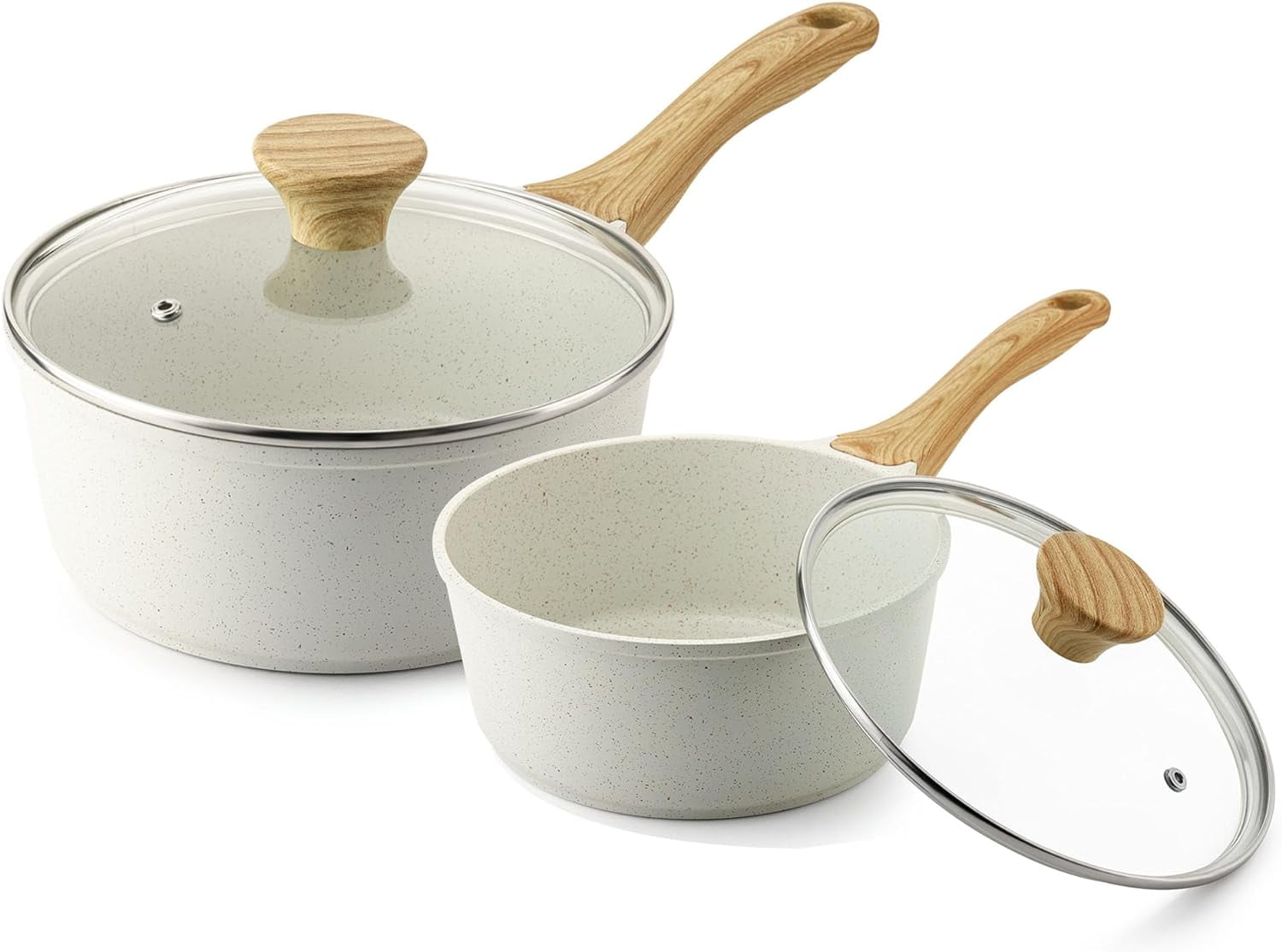 Shukong White Ceramic Nonstick Saucepan with Lid Set, Small Cooking Pot ...