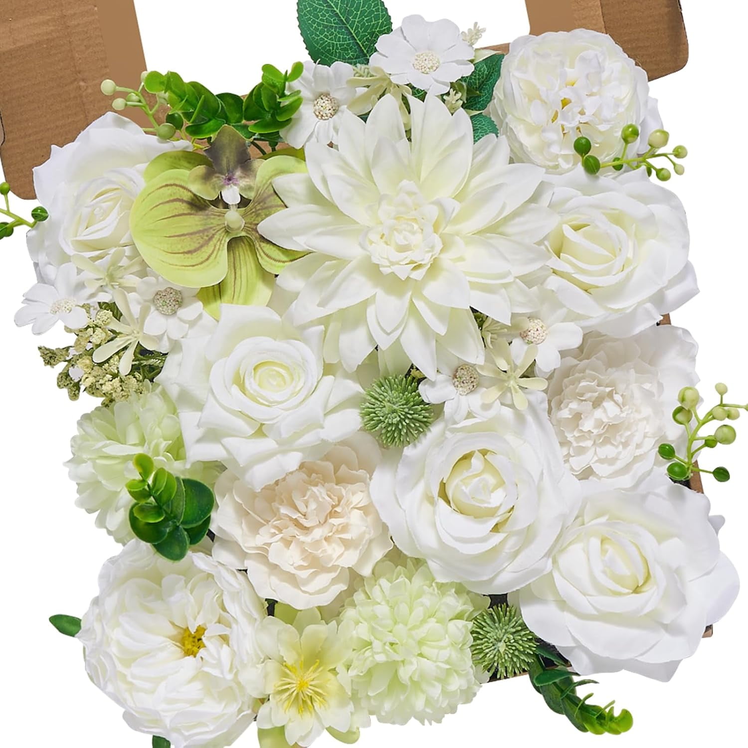 Shukong White Green Articial Flowers Silk Fake Flowers Box for DIY ...