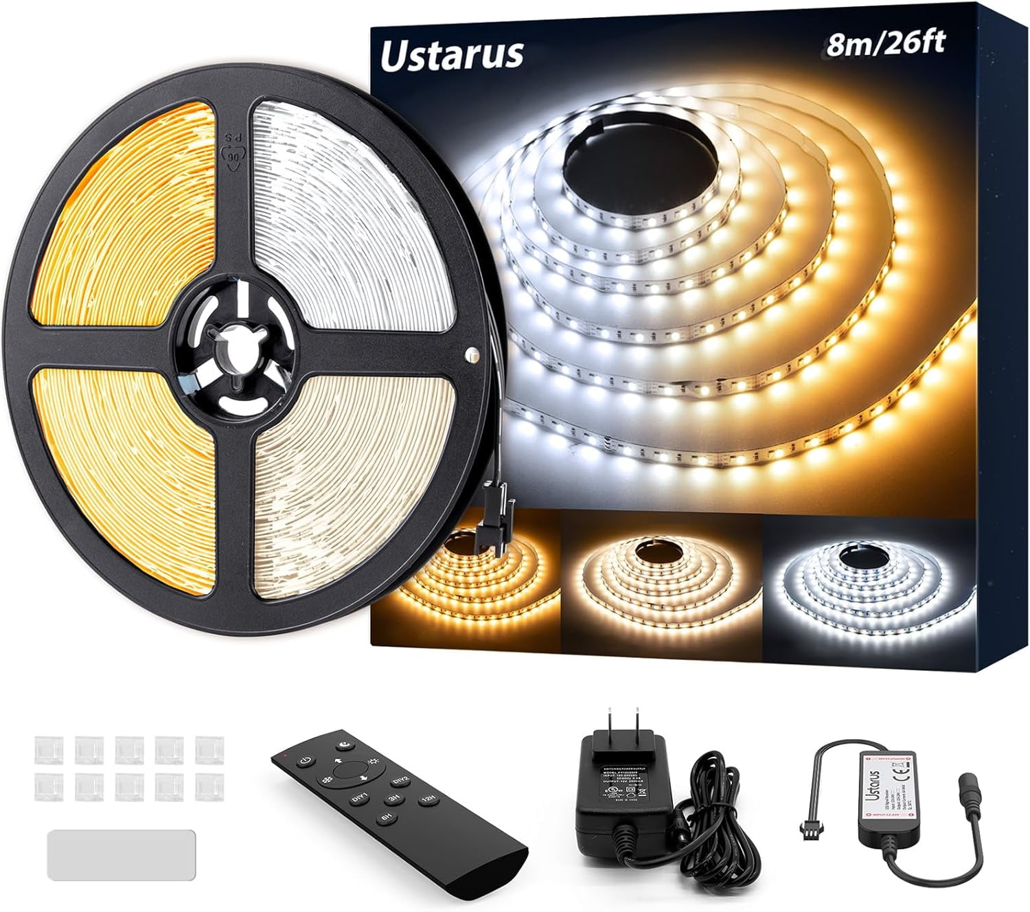 Shukong White LED Strip Lights Dimmable 26ft 24V 3000K-6500K LED Tape ...