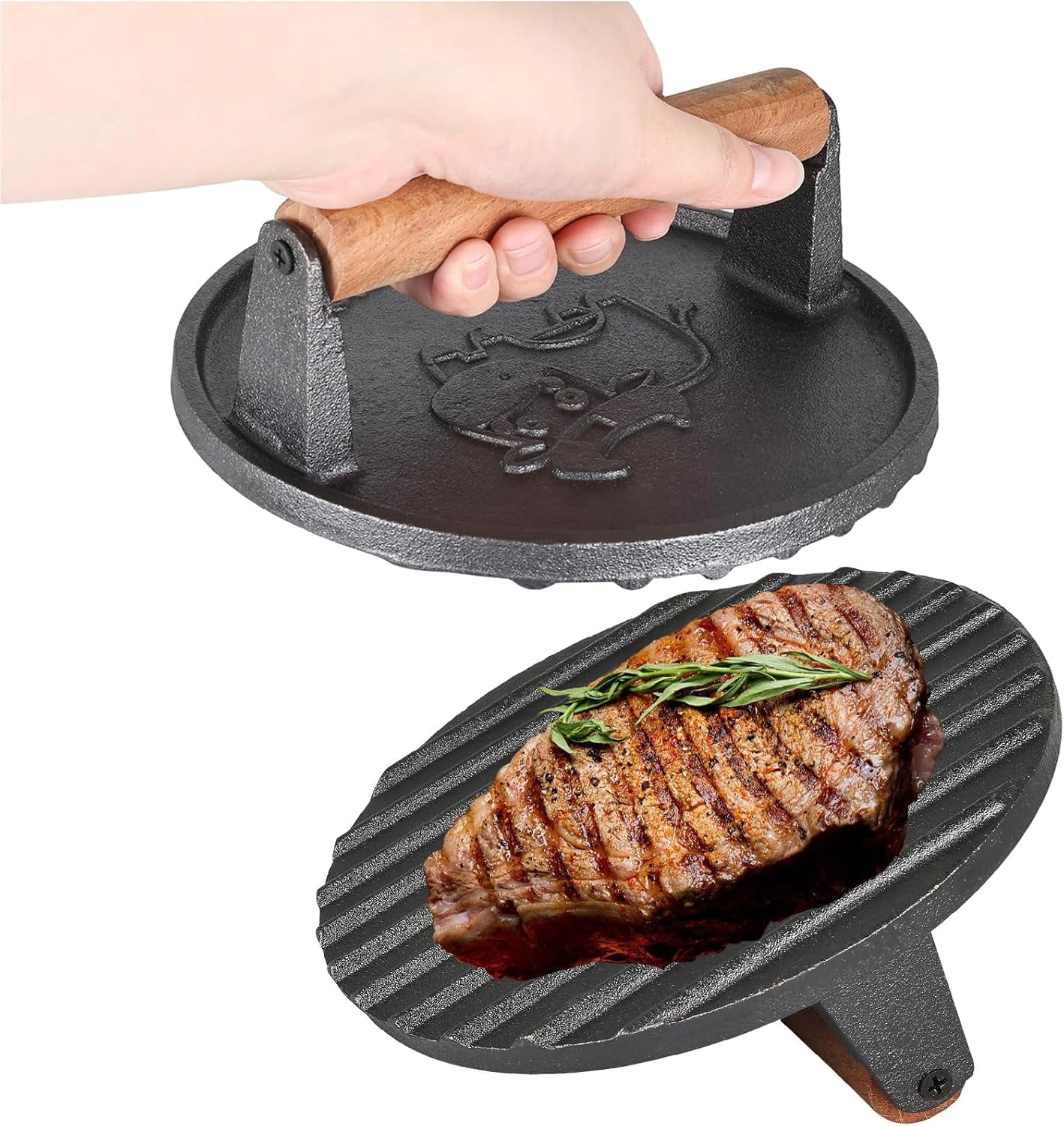 Shukong nderomend 2PCS Hamburger Press,Cast Iron Grill Press,Heavy Duty ...