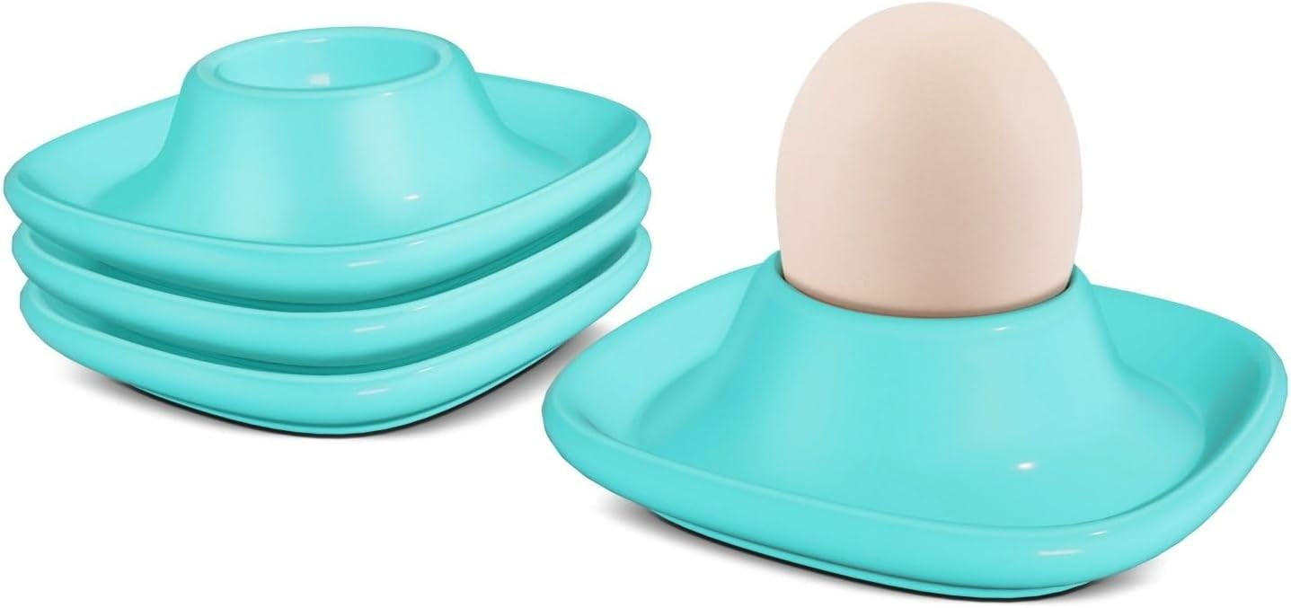Shukong xzion Soft Boiled Egg Holder Set - 4-Piece Blue Ceramic Egg Cup ...