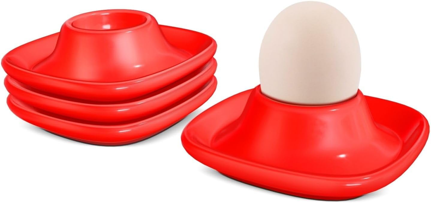 Shukong xzion Soft Boiled Egg Holder Set - 4-Piece Red Ceramic Egg Cup ...