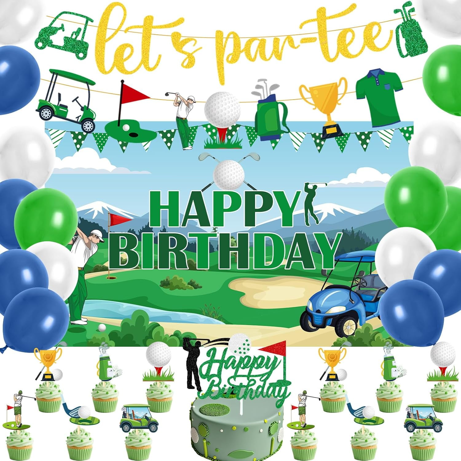 Shukong za Golf Birthday Party Decorations - 34PCS Golf Birthday Decorations Lets Partee Banners ...