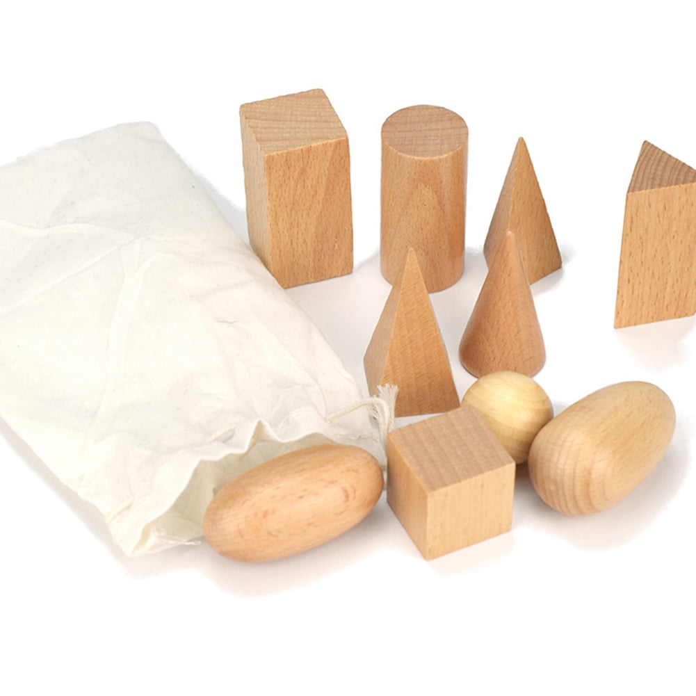 Shulemin 10Pcs/Set Wooden 3D Geometric Solids Learning Aids Kids Math ...