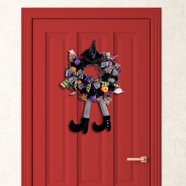 Halloween Wreath with Hat Legs Pumpkin Door Hanging Garland Front Door ...