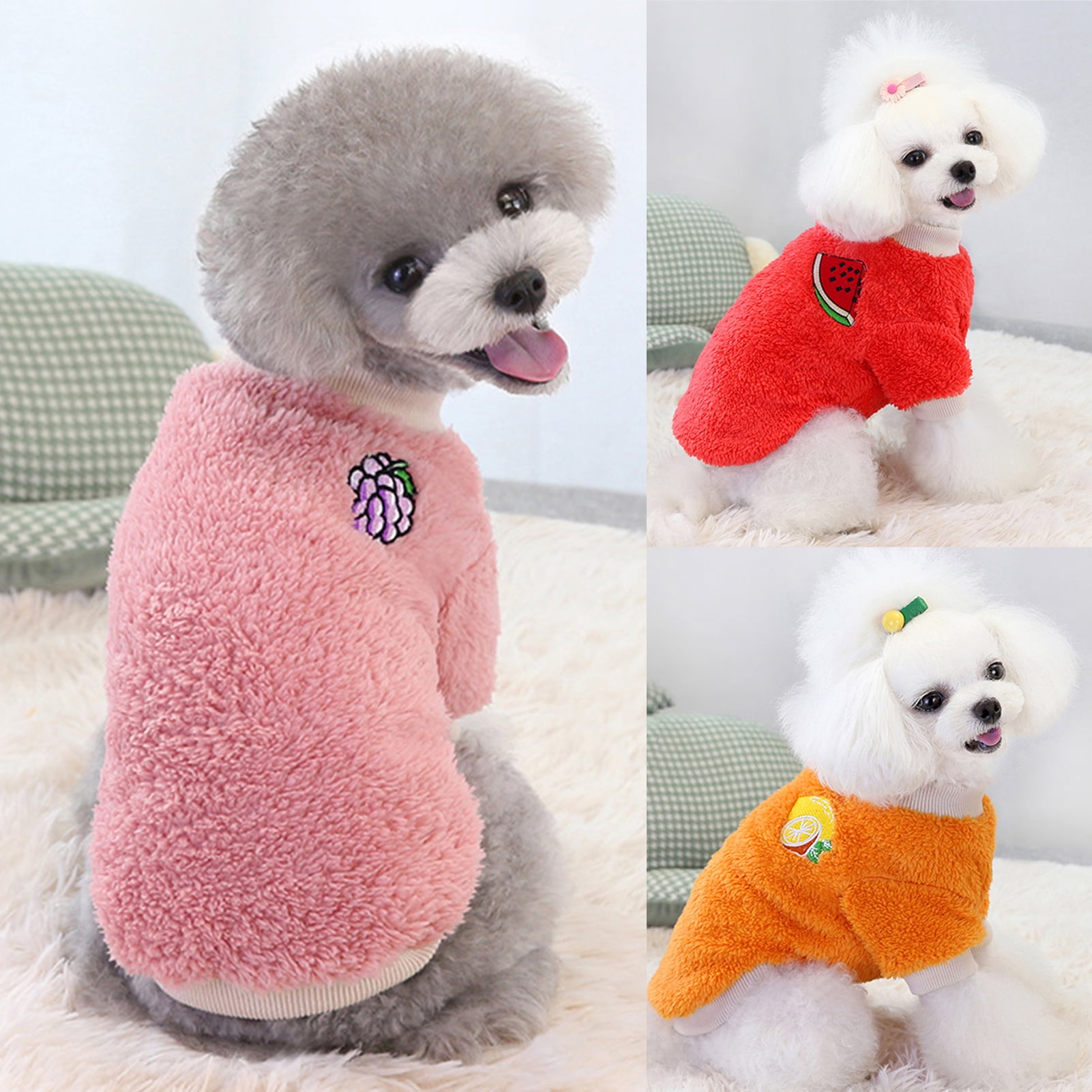 Shulemin Pet Clothes Fruit Pattern Warm Costumes Soft Foreleg Dog ...