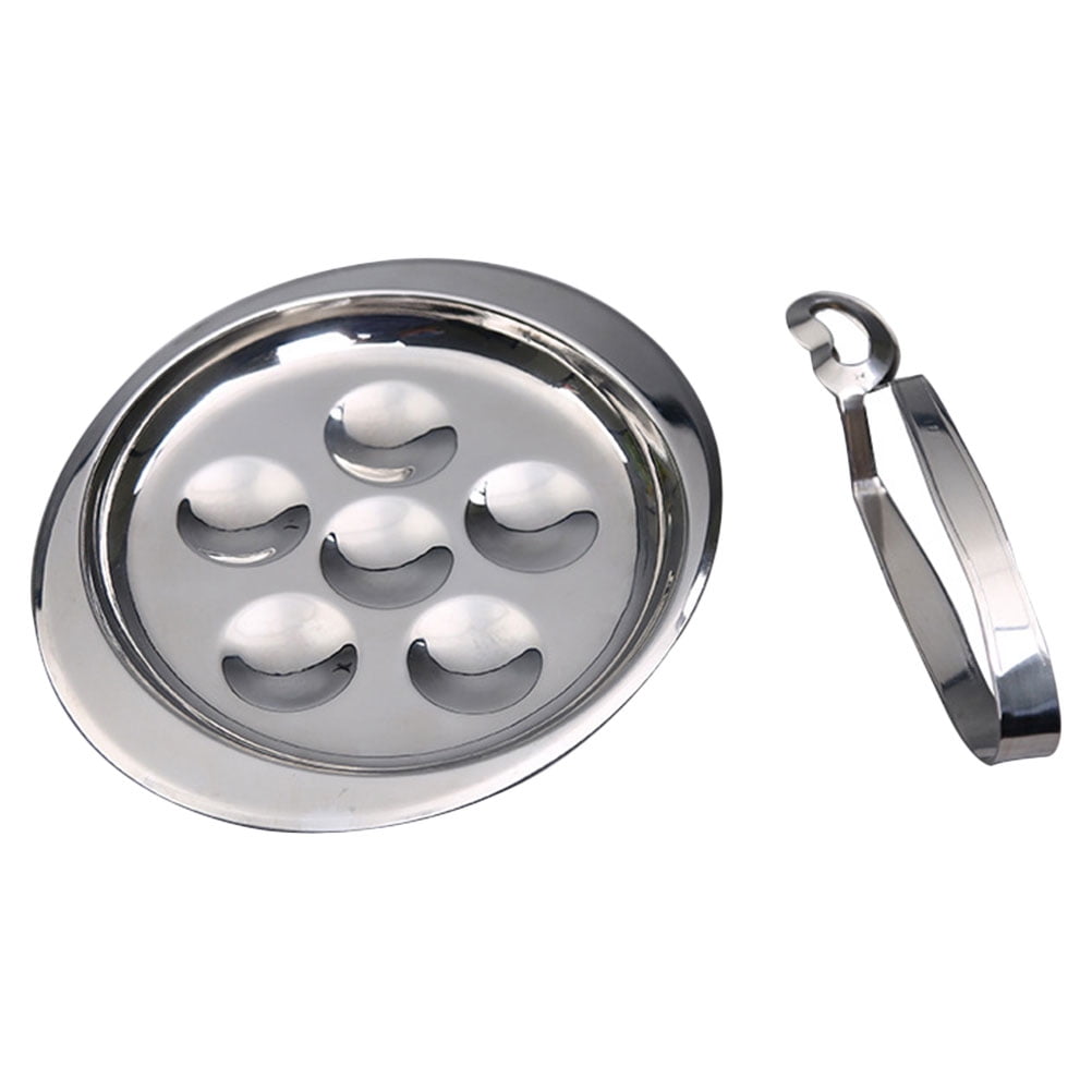 Shuliwen Stainless Steel Escargot Set: 6-Hole Dish with Snail Tong ...