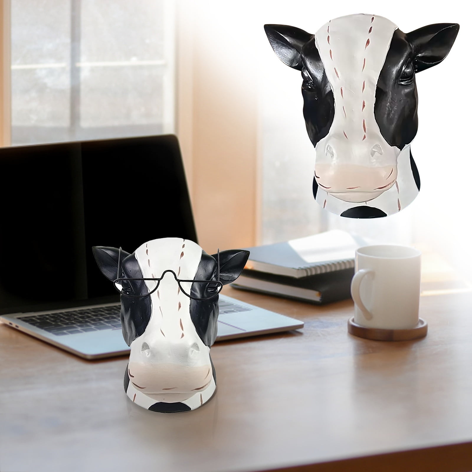 ShunRuiPi Black & White Decorative Cow Head Resin Ornaments Resin Cow ...