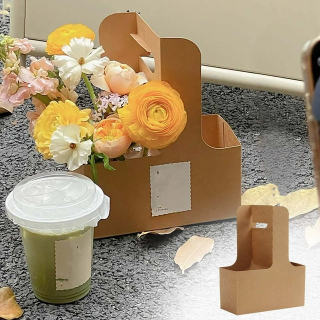 ShunRuiPi Kraft Paper Handheld Cup Milk Tea Flowers Handheld Paper ...