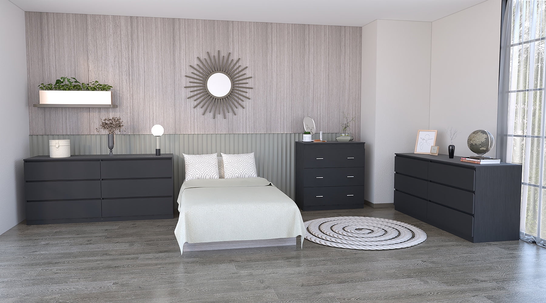 Shunda K 3 Piece Bedroom Set, 2 Cocora 6 Drawer Double Dressers + Capri ...