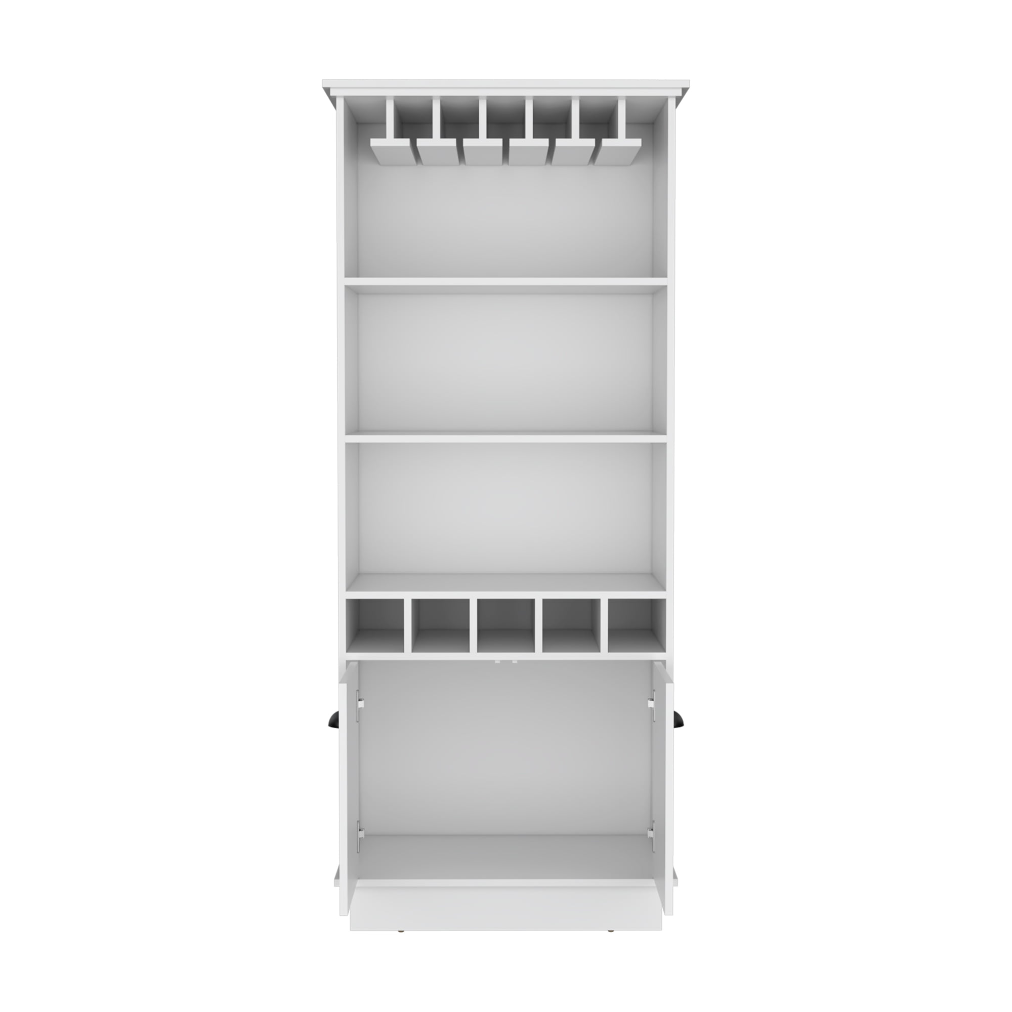 Shunda K 70"H Bar Cabinet with Wine Rack, Upper Glass Cabinet, three ...