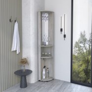 Shunda K 71" Corner Bar Cabinet with Five Shelves, Eight Bottle Cubbies ...