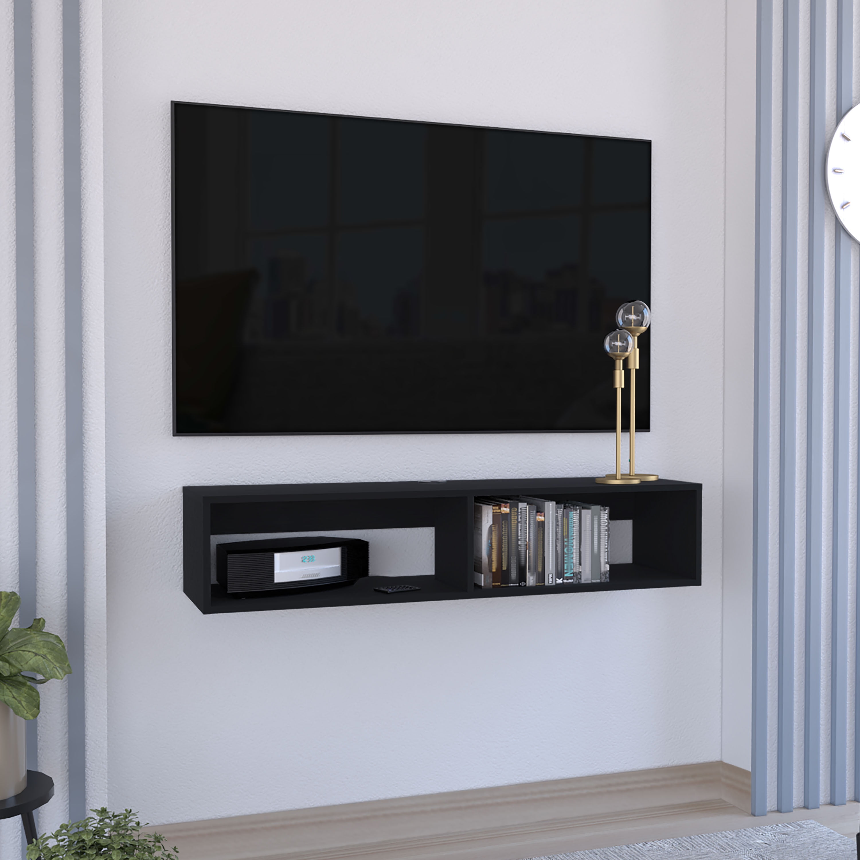 Shunda K FloatingTV Stand, Space-Saver Design with Functional Shelves ...