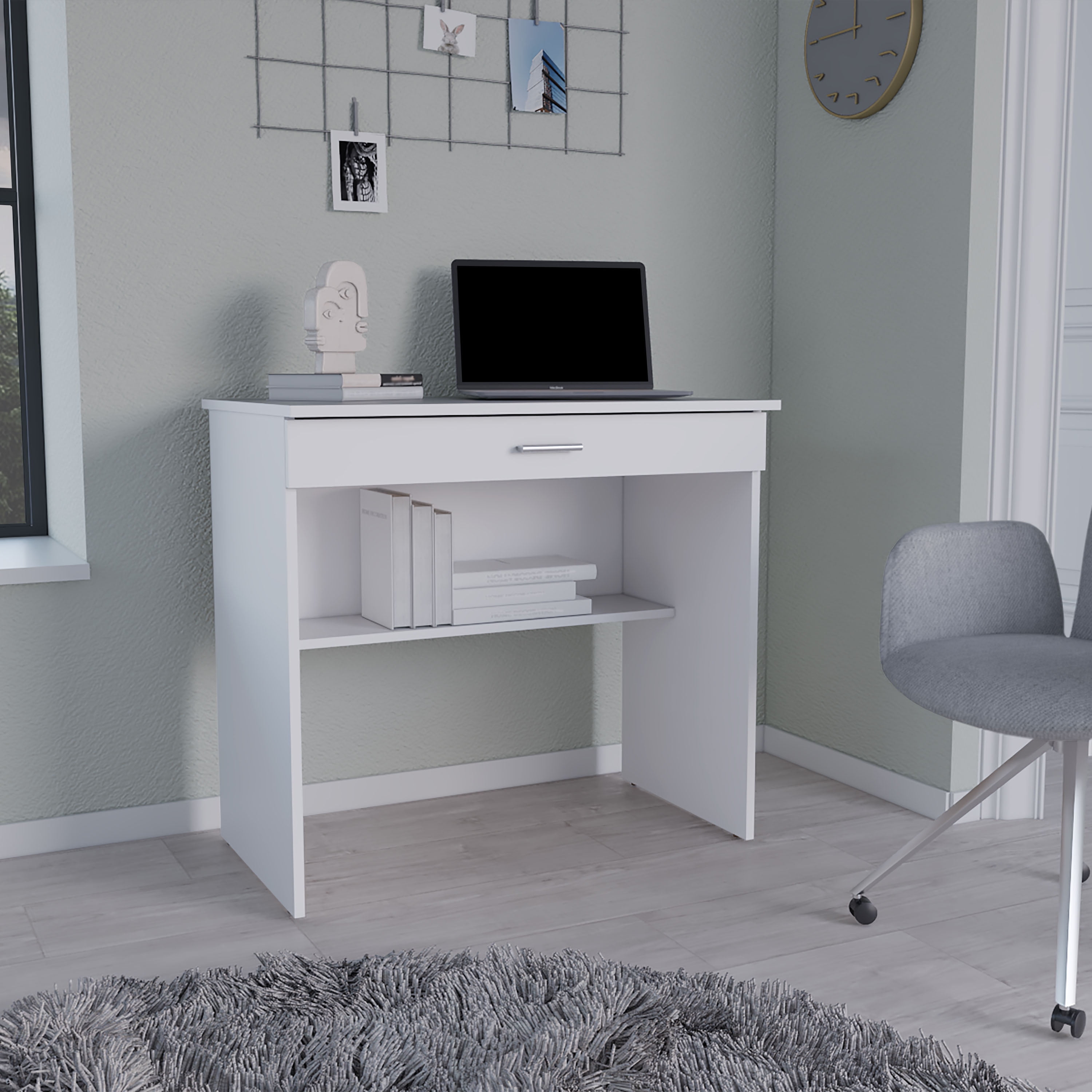 Shunda K Storage Desk, Spacious Stylish with Drawer and Shelf, White ...
