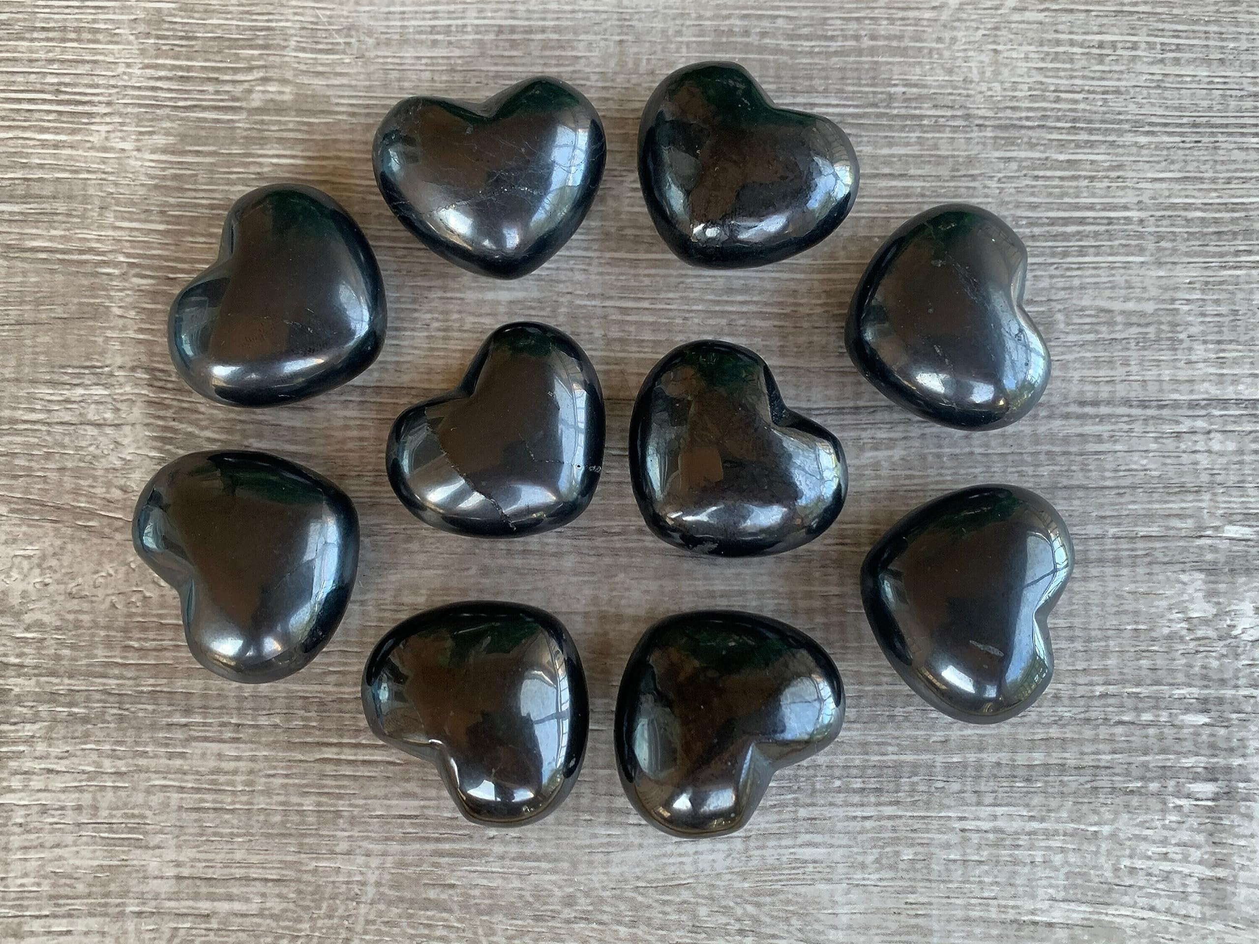 Shungite Gemstone Hearts, Polished Shungite Puffy Hearts, Shungite Palm ...