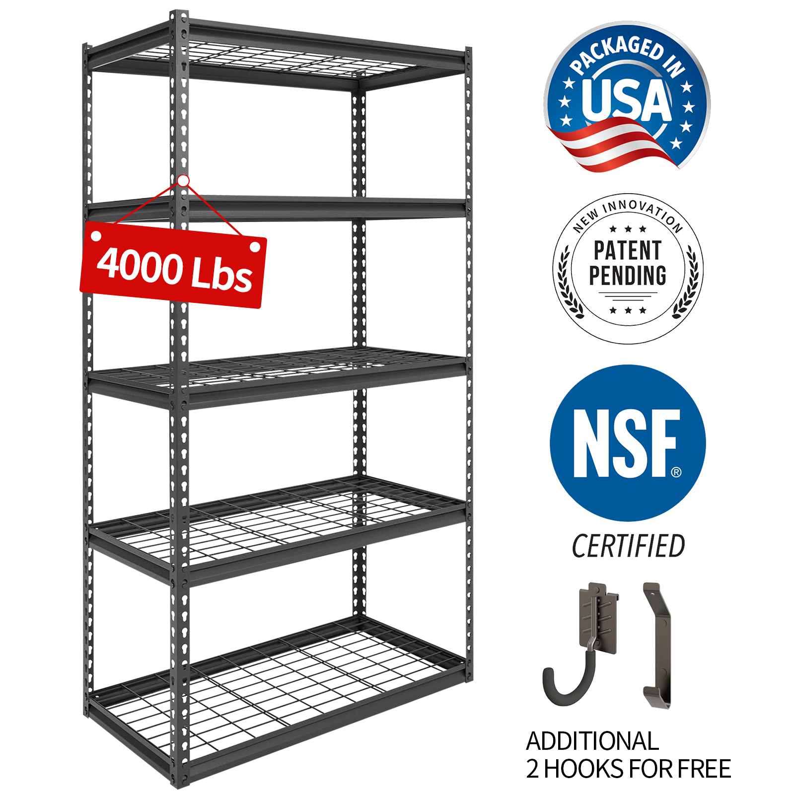 Muscle Rack Freestanding Black 5-Tier Steel Shelving Unit, 800lbs ...