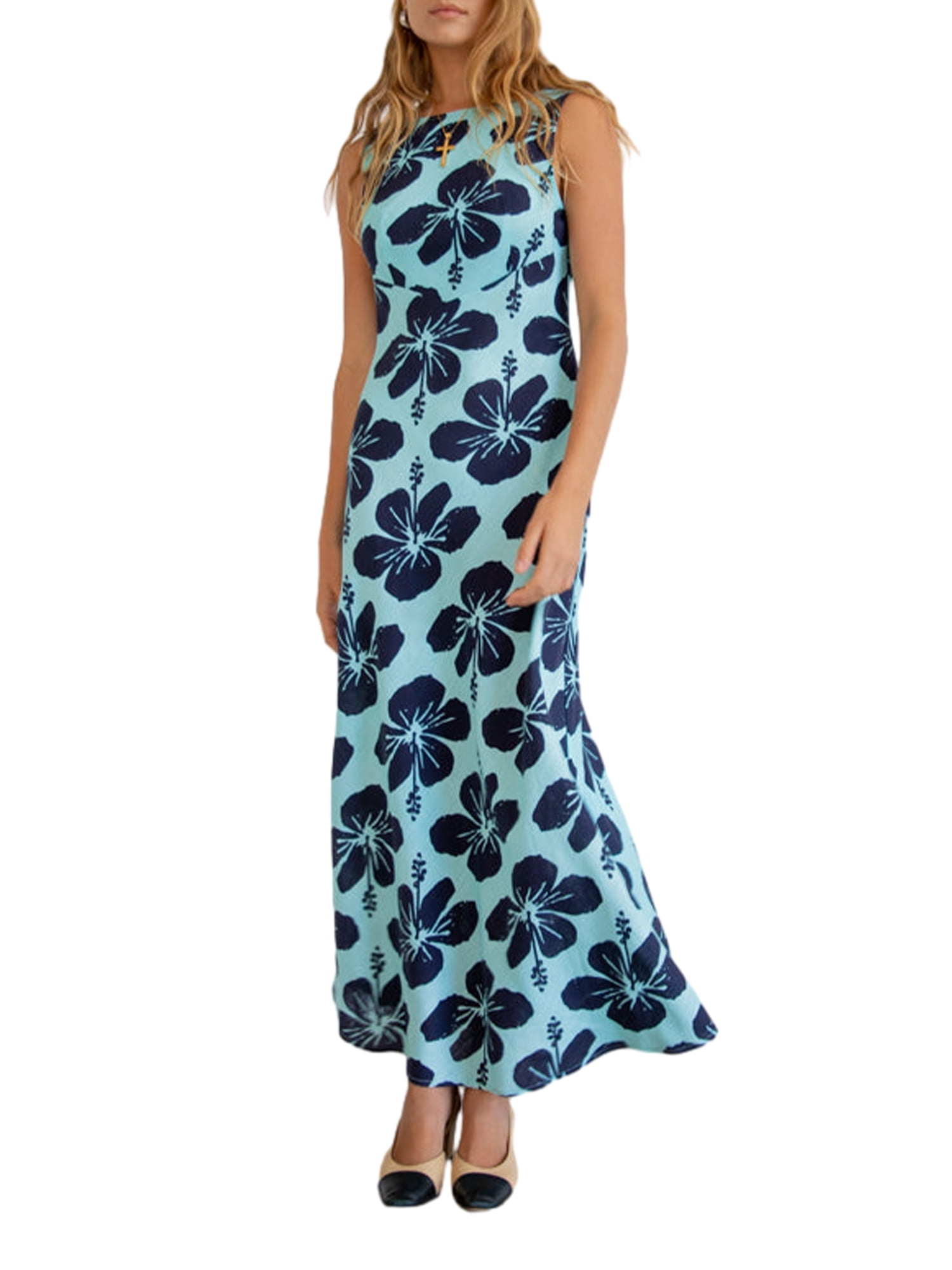 Shunvnny Boho Dresses for Women 2024 Sleeveless Crew Neck Backless ...