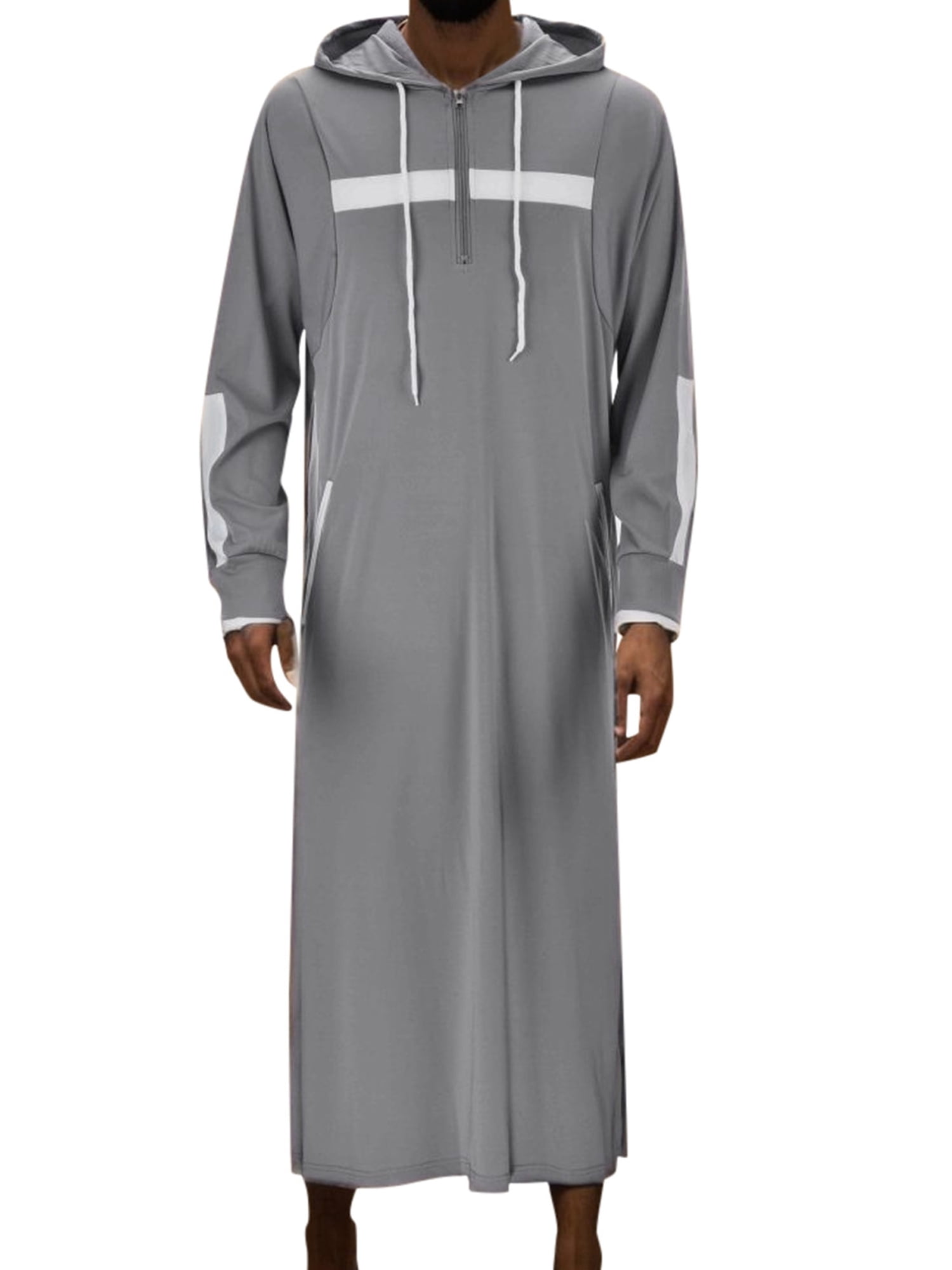 Shunvnny Men Hooded Robe, Long Sleeve Zipper Closure Contrast Color ...