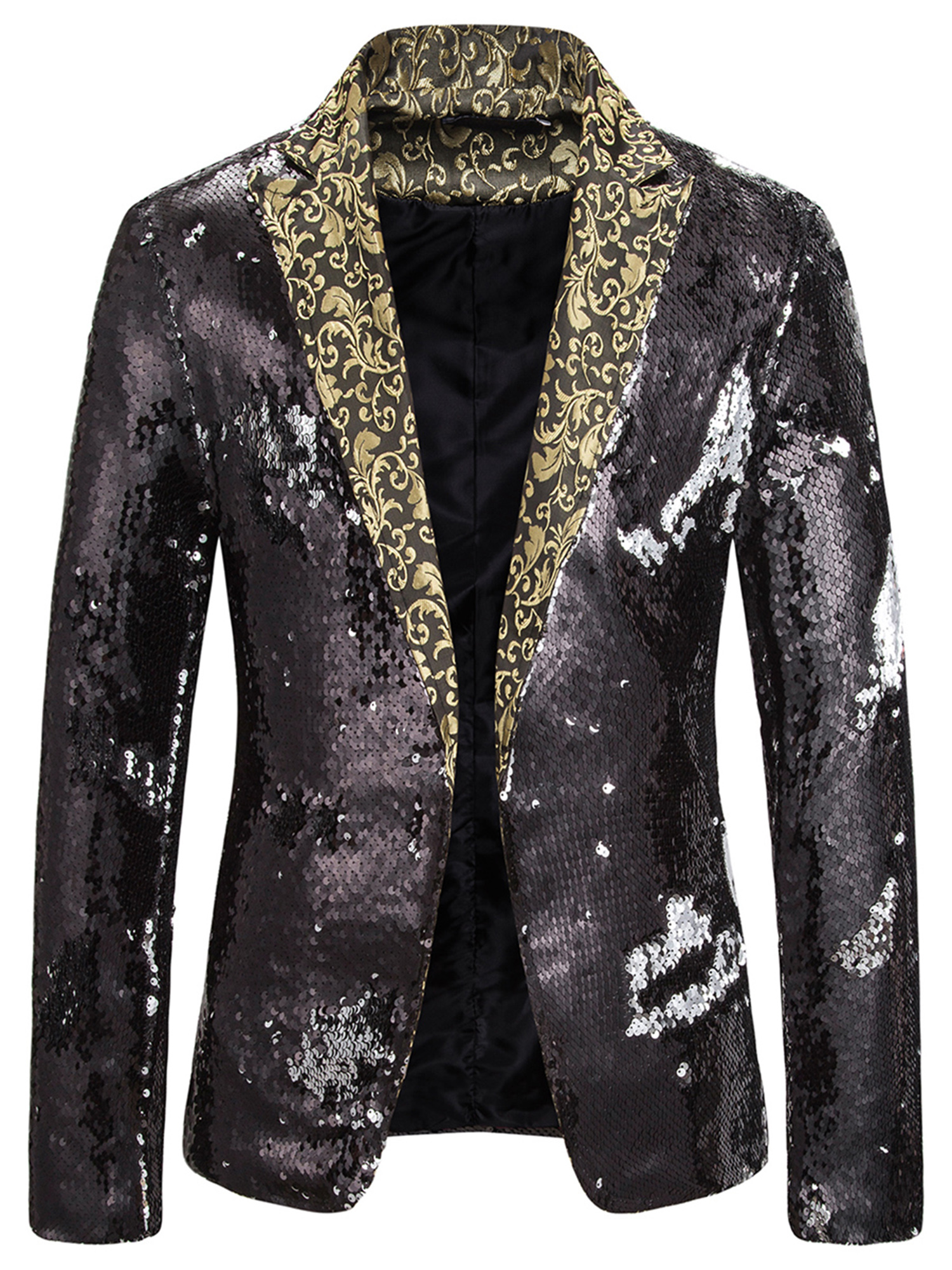 Shunvnny Men's Glitter Sequin Slim Blazer Long Sleeve Lapel One Button ...