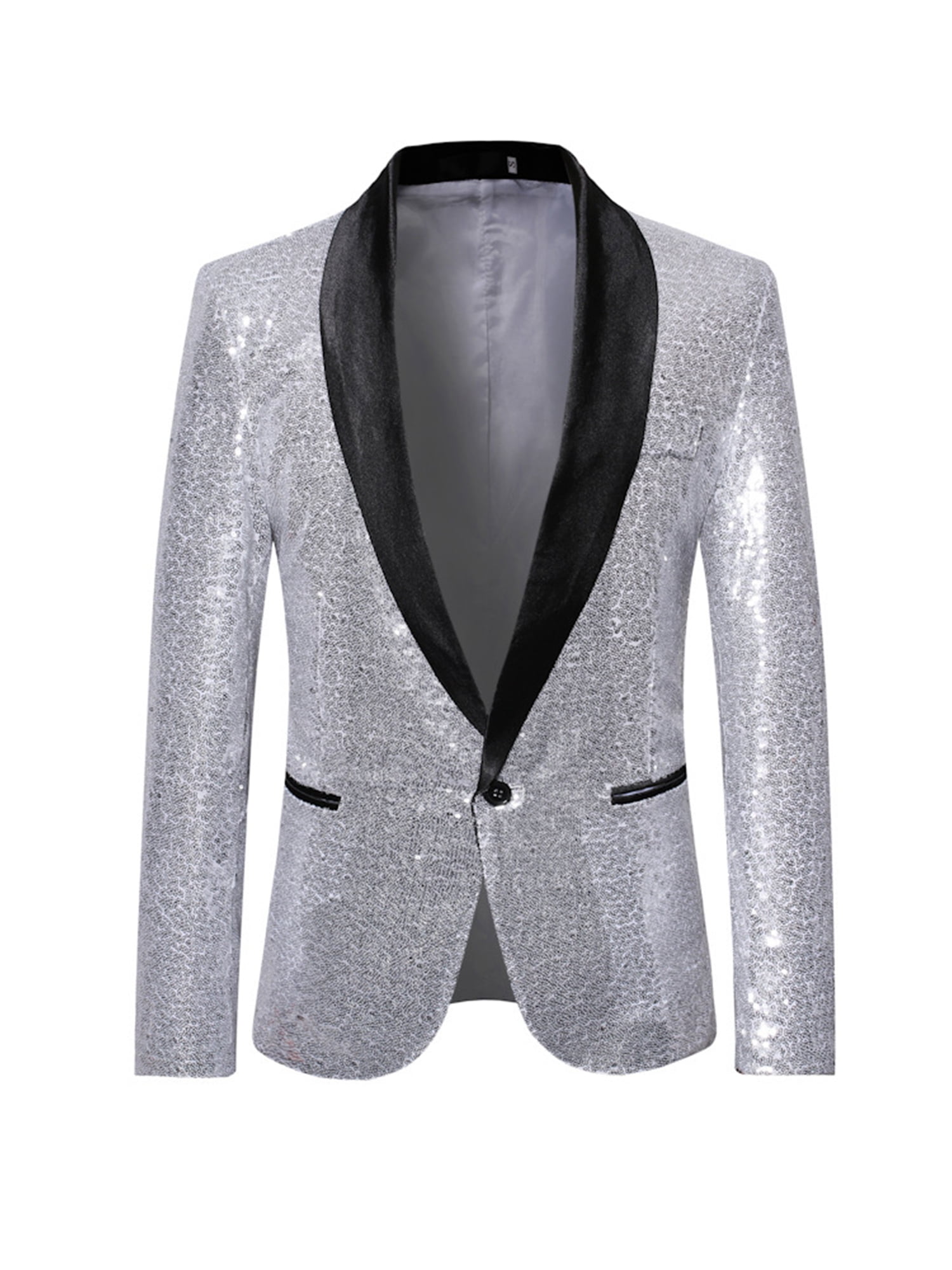 Shunvnny Men's Shiny Sequin Blazer, One Button Tuxedo Suit Jacket for ...