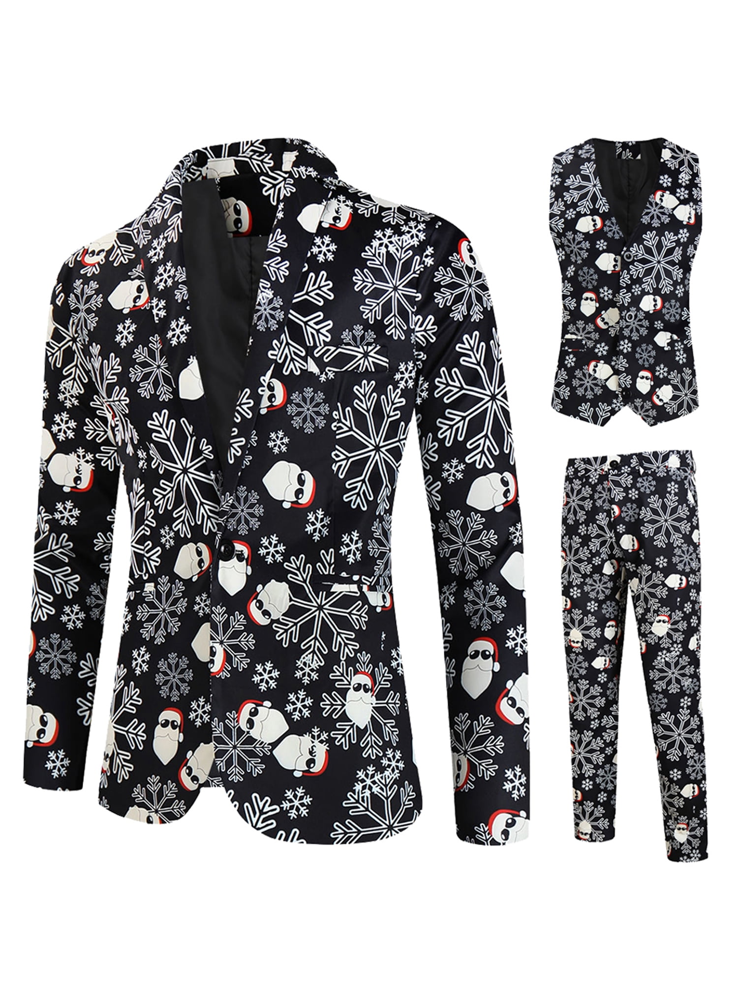 Shunvnny Plus Size Men’s Christmas 3-Piece Suit Double Breasted Slim ...