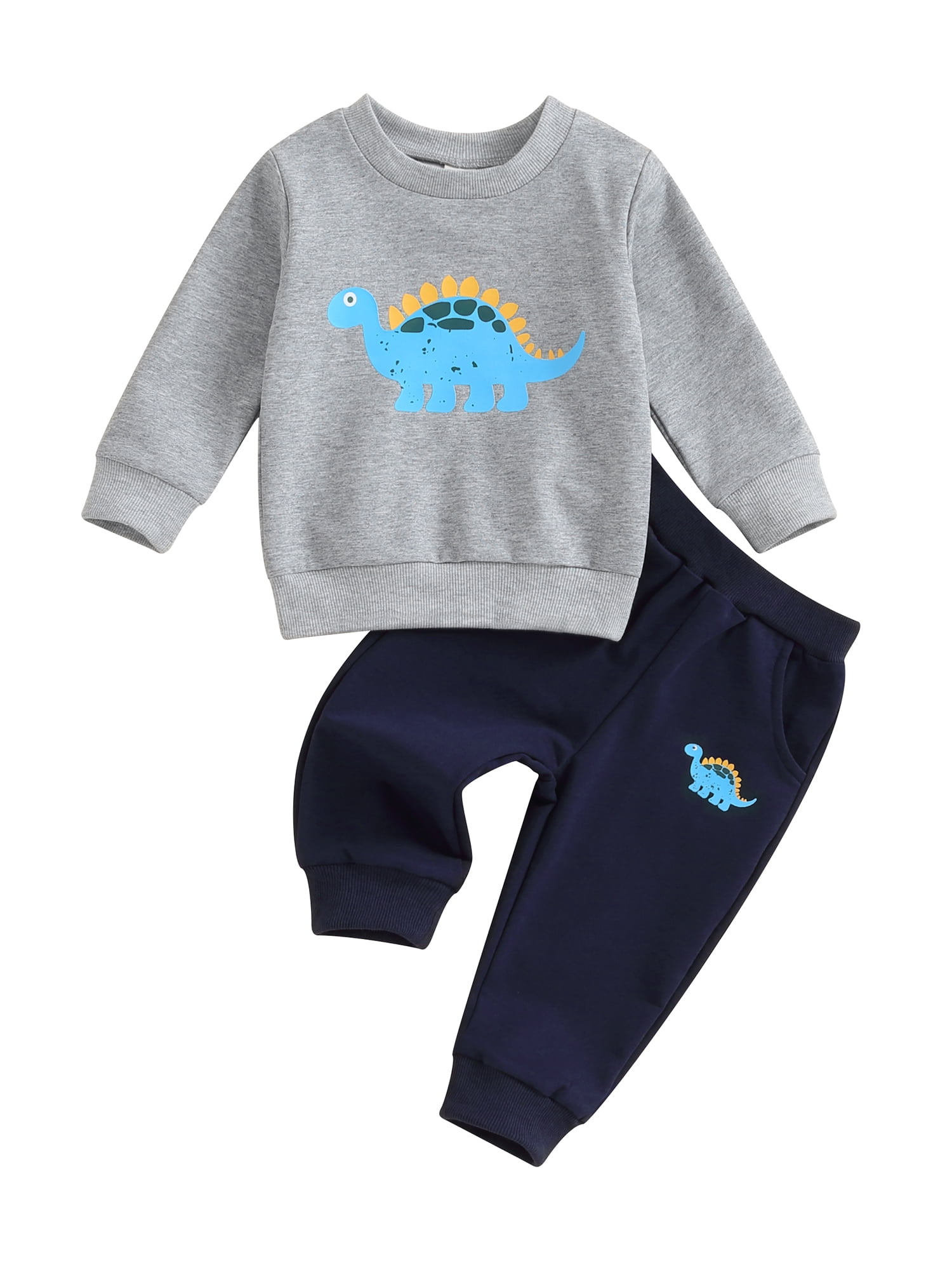 Shunvnny Toddler Baby Boys Outfits Long Sleeve Dinosaur Print Sweatshirt and Elastic Waist ...