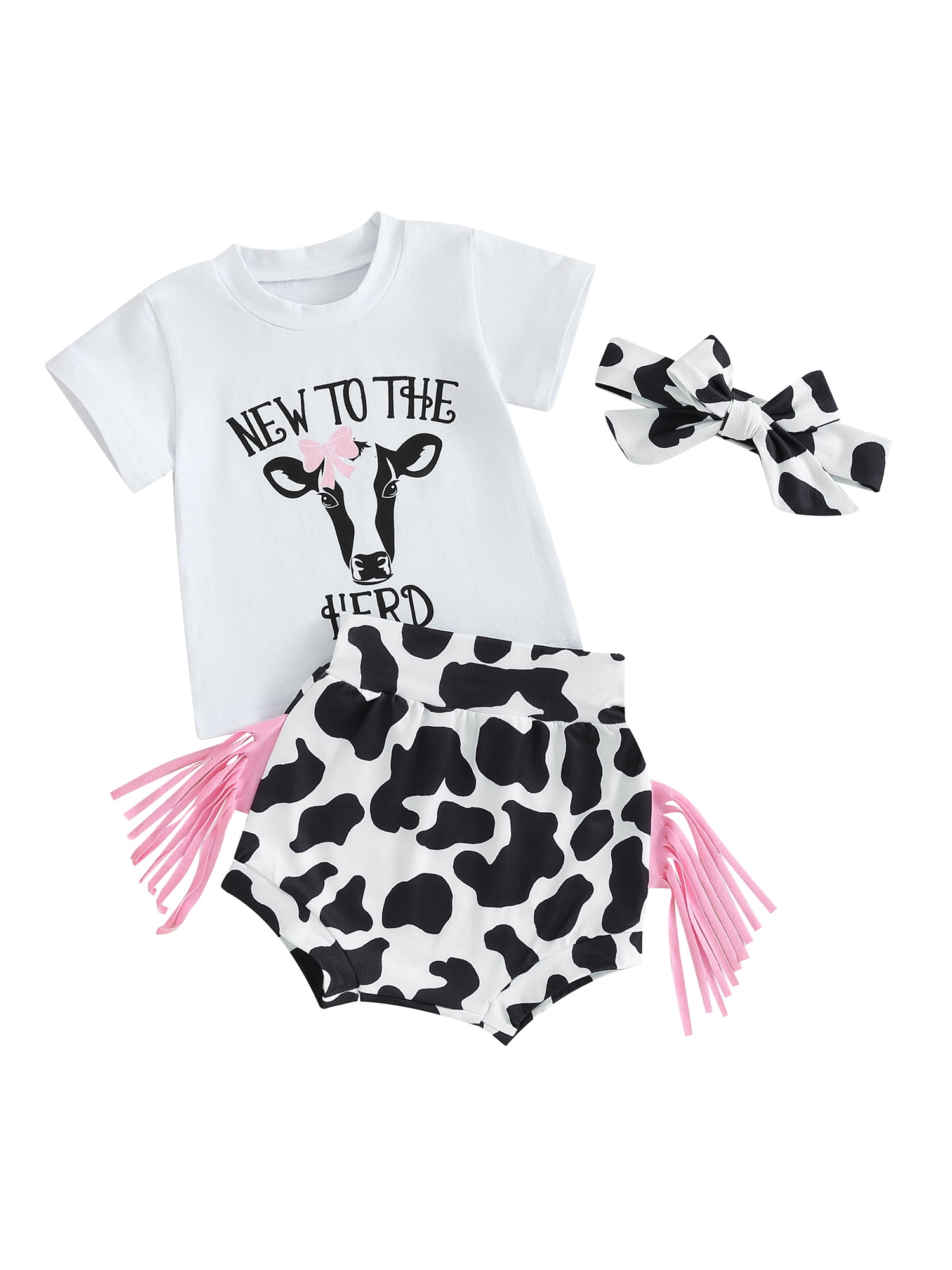 Shunvnny Western Baby Girls Clothes 3Pcs Newborn Summer Outfits Short Sleeve Cow T-Shirt ...