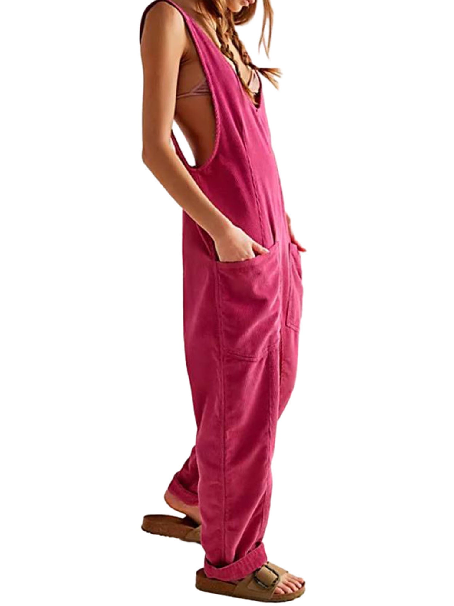 Shunvnny Women Denim Bib Overalls Solid Color Loose Straight Leg ...