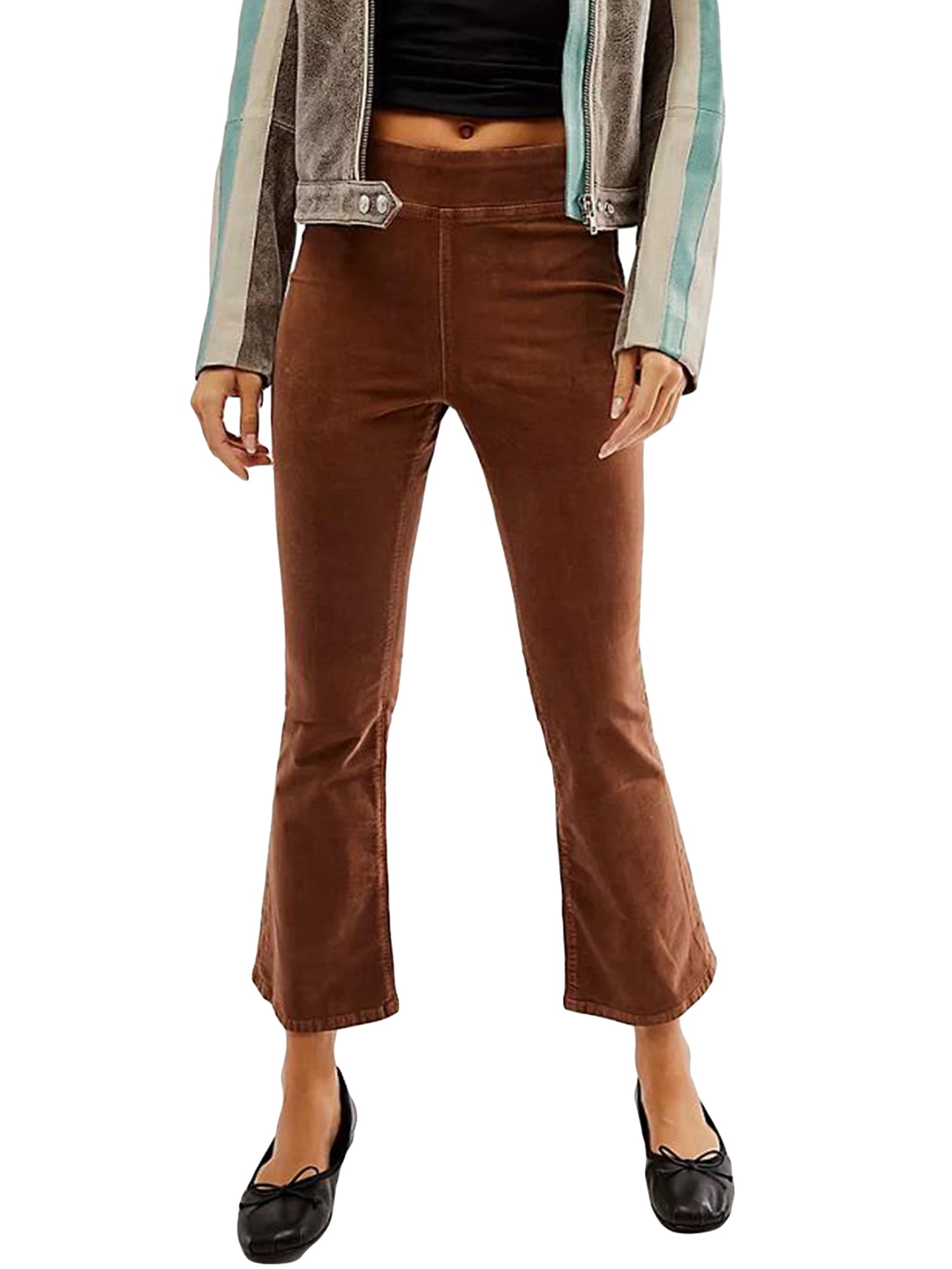 Shunvnny Women Flare Pants, Elastic Waist Slim Fit Solid Cropped Pants ...