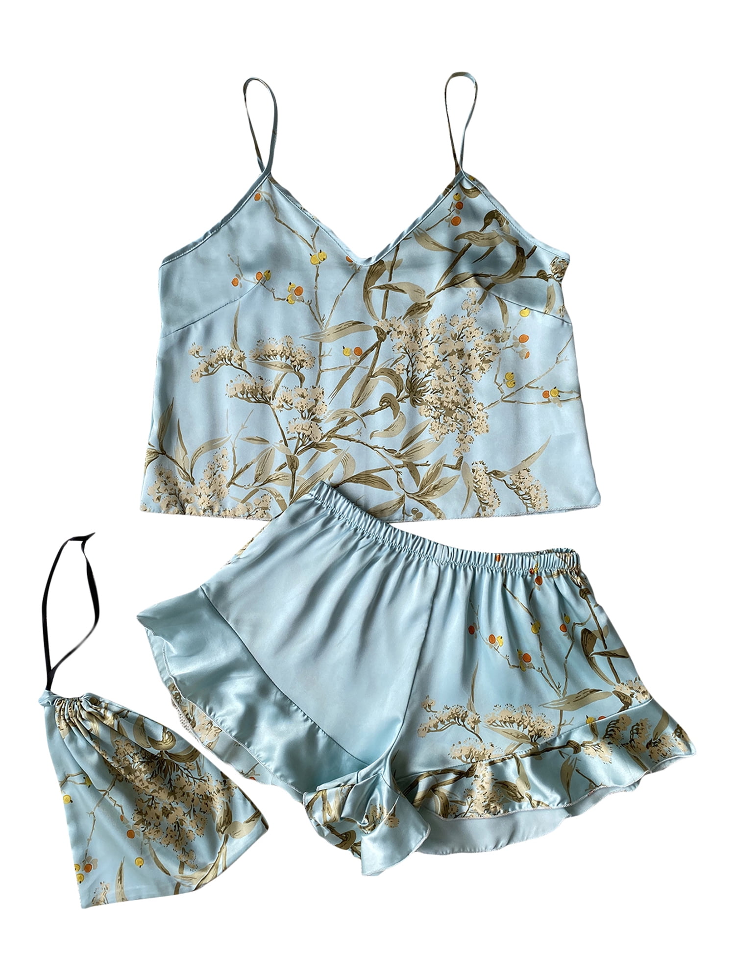 Shunvnny Women Silk Pajama Set Soft Satin V Neck Cami Top and Shorts 2 ...