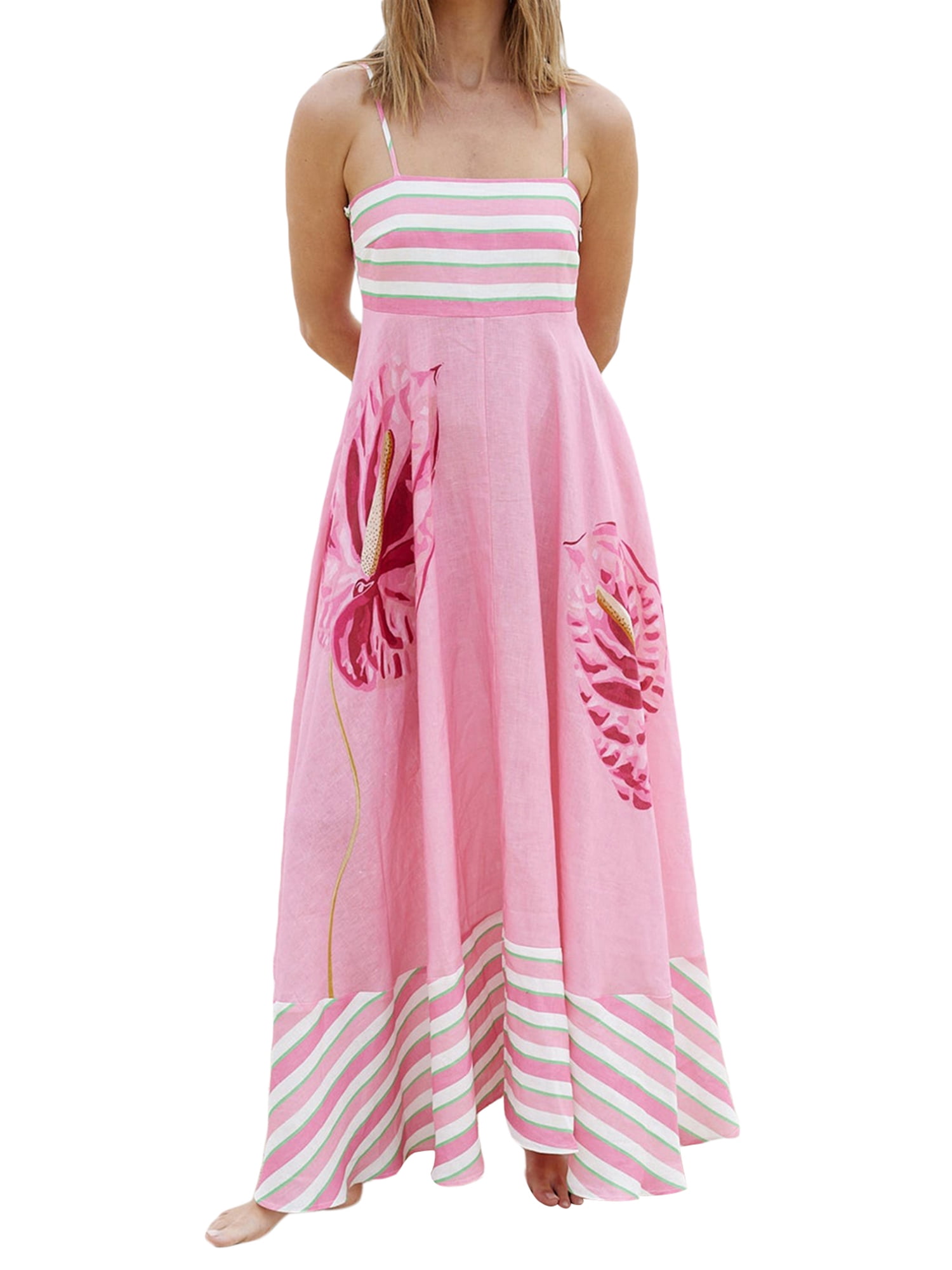 Shunvnny Women Sleeveless Dress Summer Striped/Floral Print Backless ...