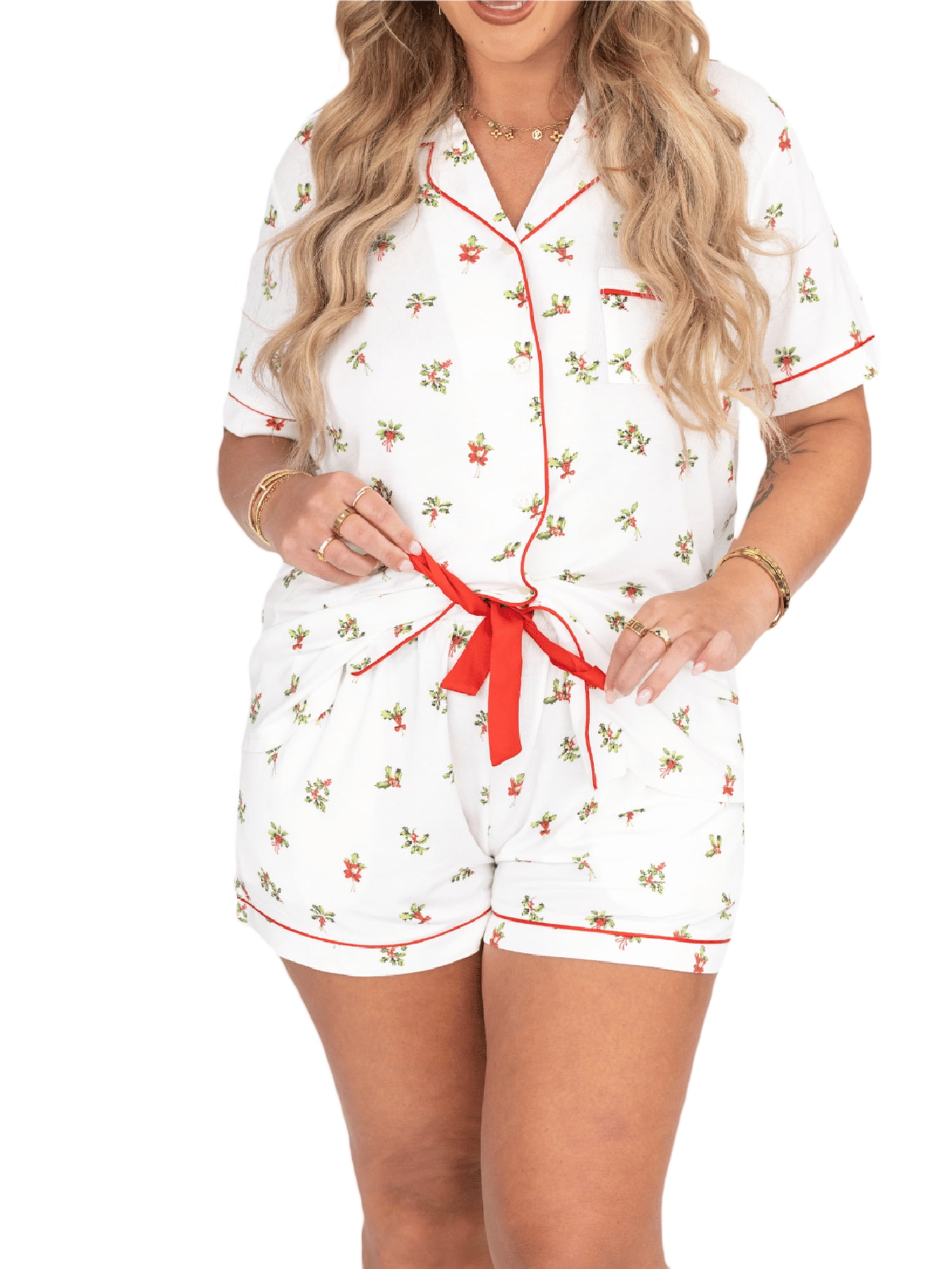 Shunvnny Women's 2 Piece Lounge Set Short Sleeve Lapel Shirt Tops ...