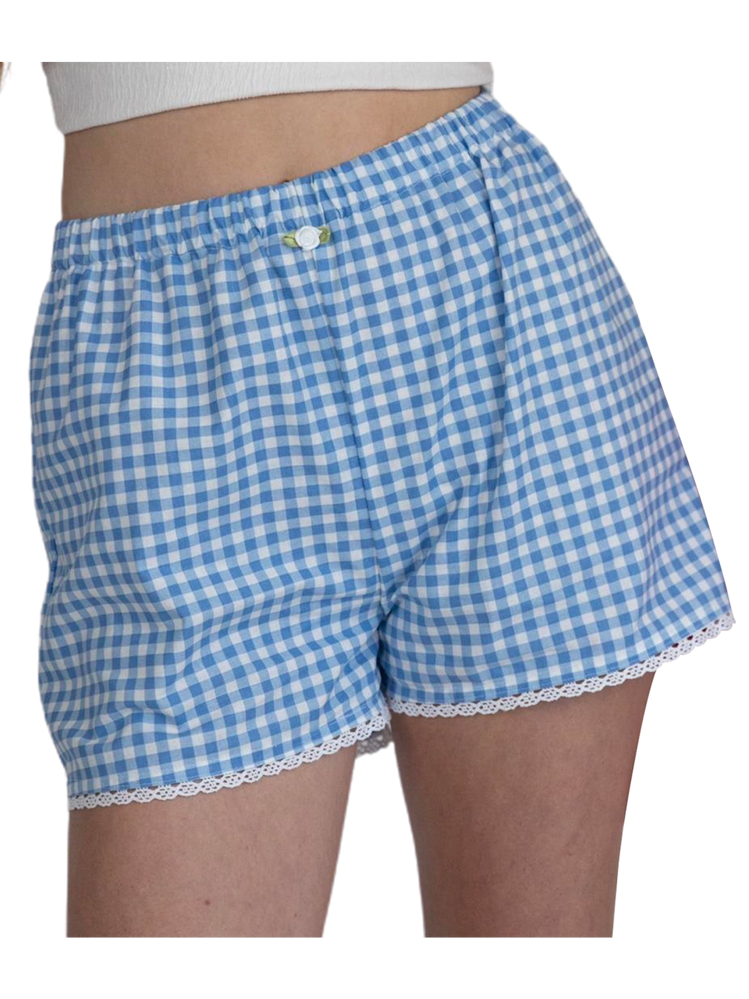 Shunvnny Women's Juniors Lounge Shorts Elastic Waist Plaid Floral Print ...