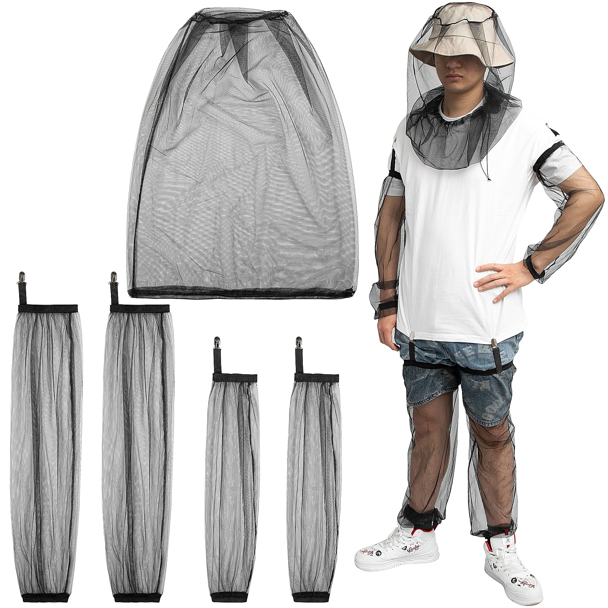 Shupakul 4 Pcs Mosquito Suit for Adult-Full Body Mosquito Net Suit Including Jacket Hood,Pants ...
