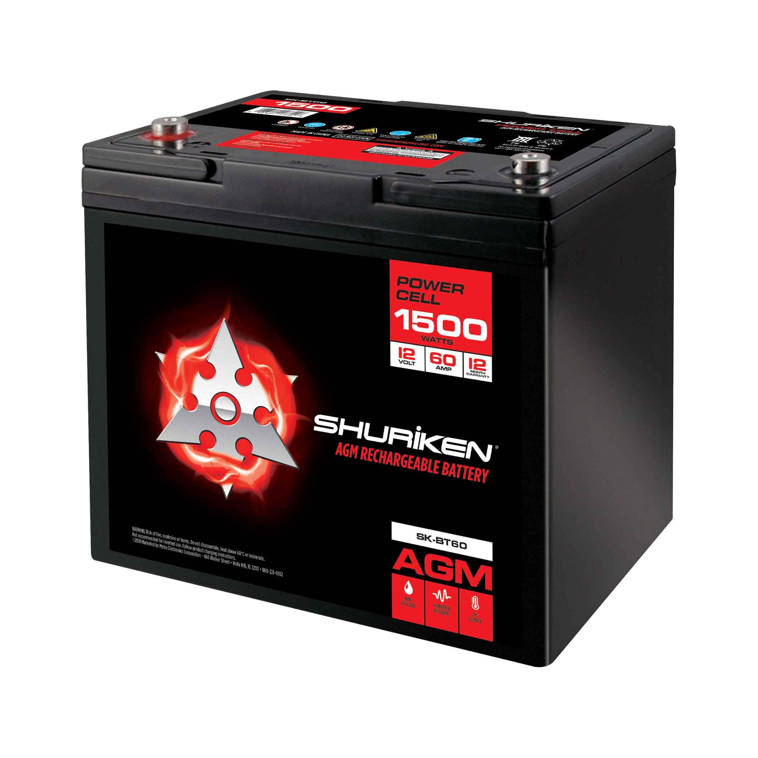 Shuriken SK-BT60 Compact Size Agm Technology 1500W 60 Amp 12V Car Battery New - Walmart.com