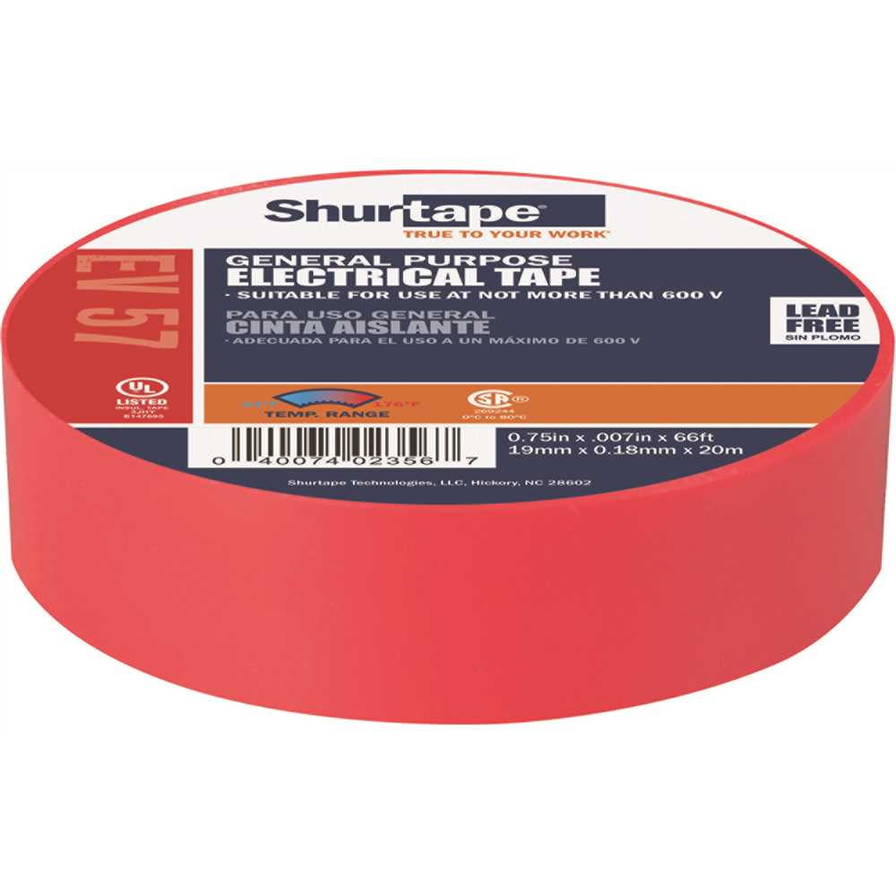 Shurtape 200784 EV 57 General Purpose Electrical Tape, UL Listed, RED ...